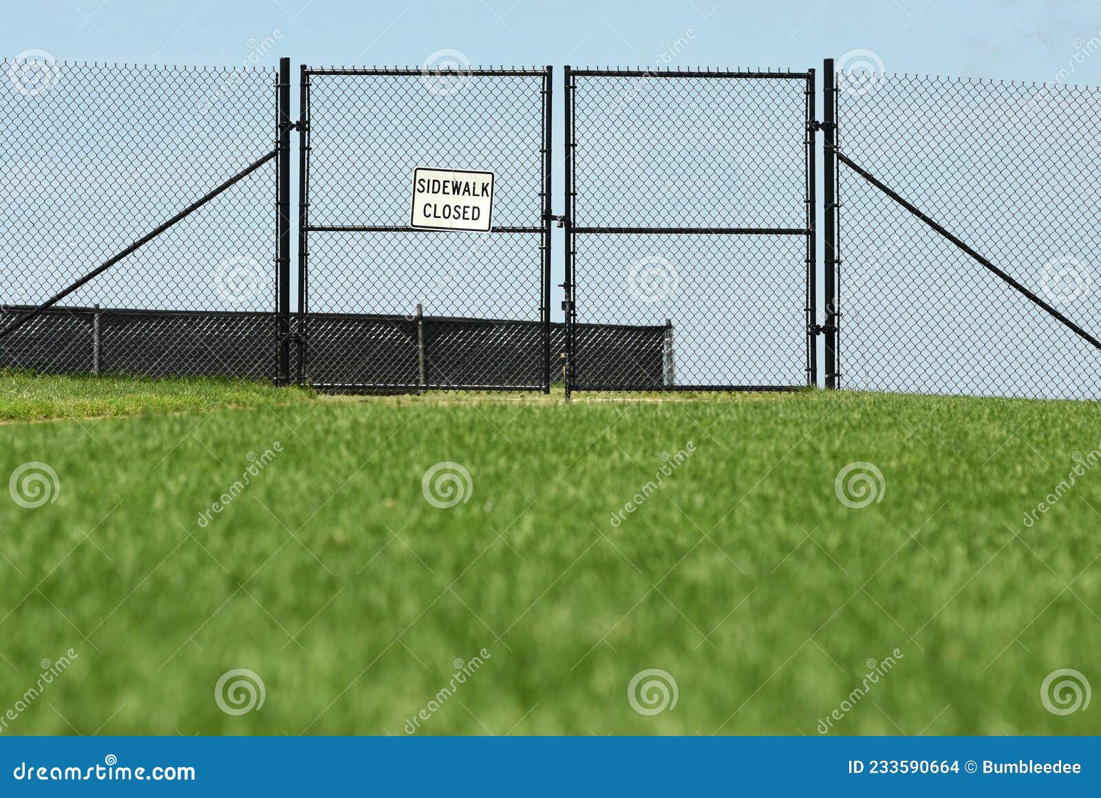 Sidewalk Closed Sign On A Pavement With Railing Stock Photo ...