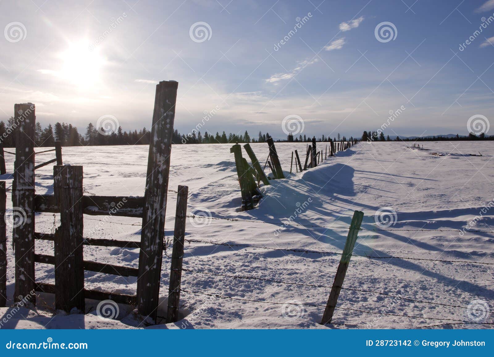 Fence in Snow Covered Field. Stock Photo - Image of outdoor, scenic ...
