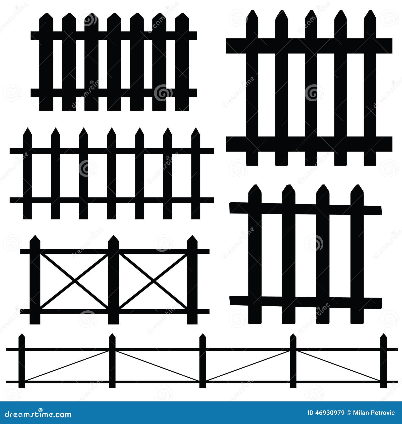 Fence Vector Illustration. Brick Fence And Wood Fence. Fence Around The ...
