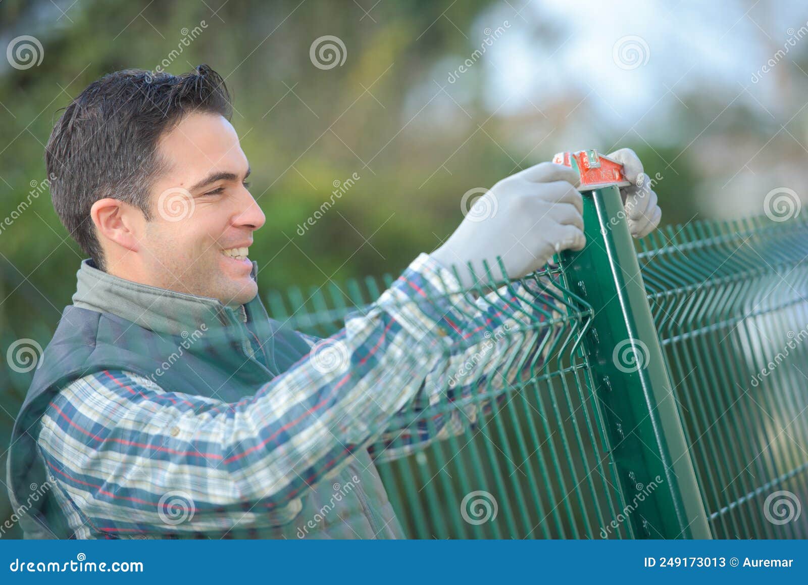 Fence worker happy stock image. Image of laborer, construct - 249173013