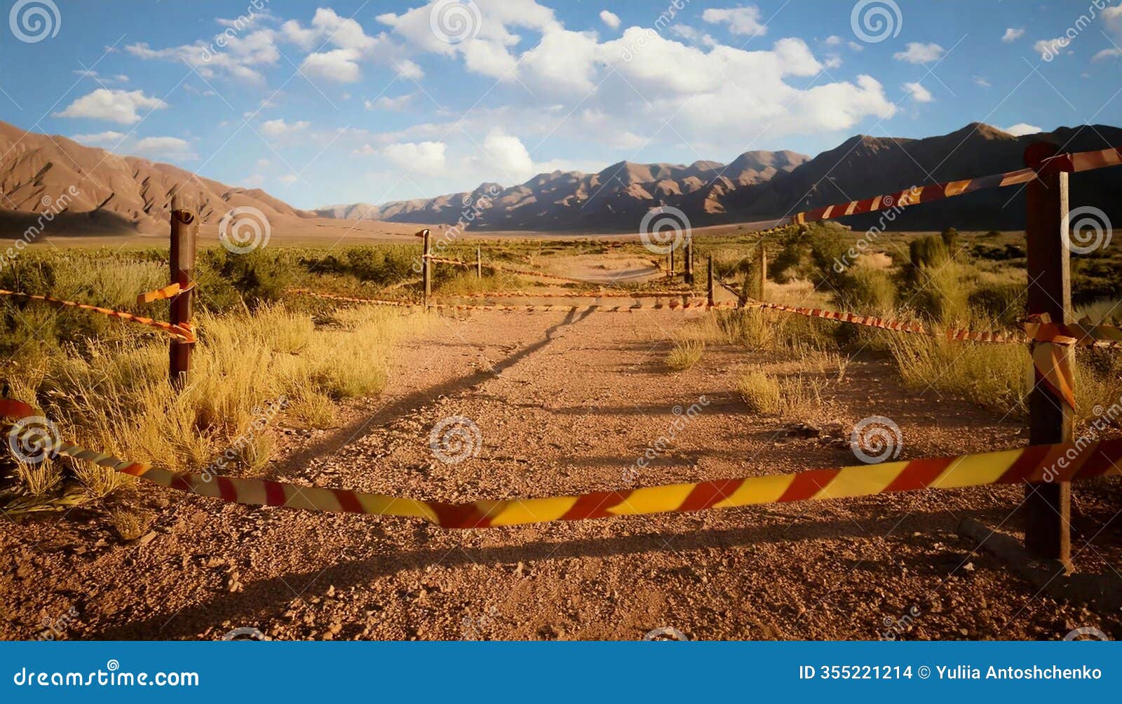 Fenced Area with Warning Tape Blocks Pathway in Mountainous Terrain ...