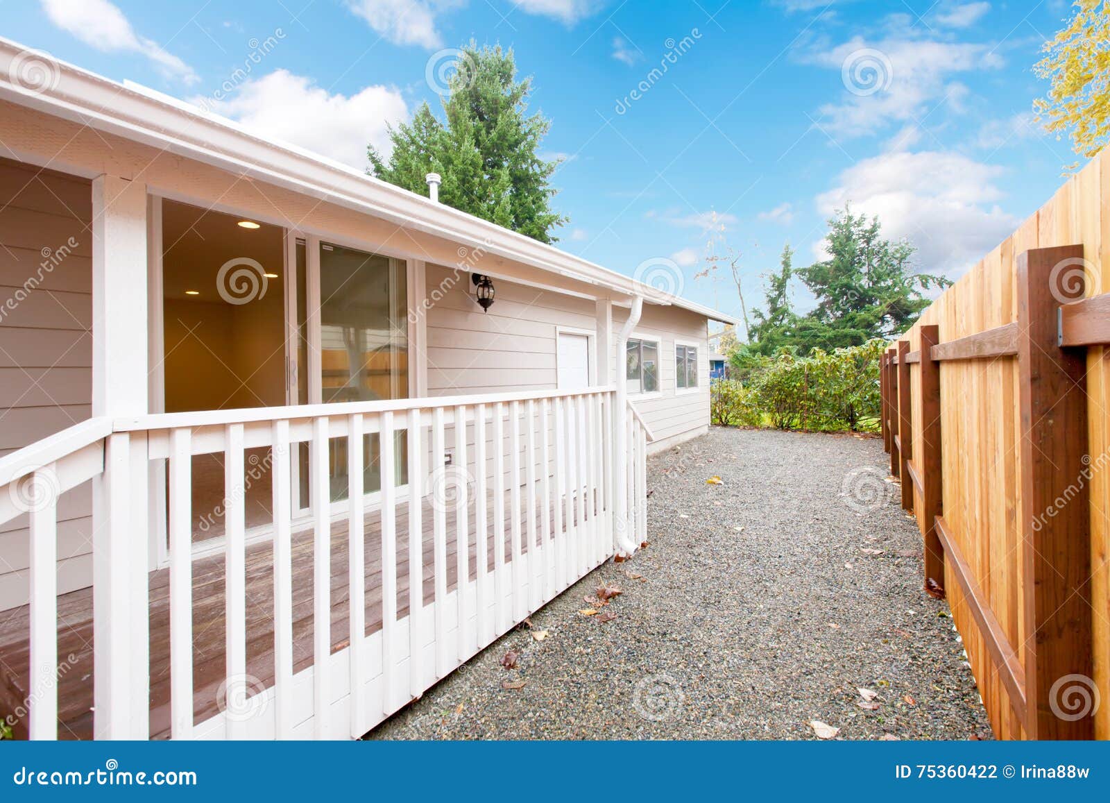 Fenced Back Yard and Small Walkout Covered Deck. Stock Photo - Image of ...