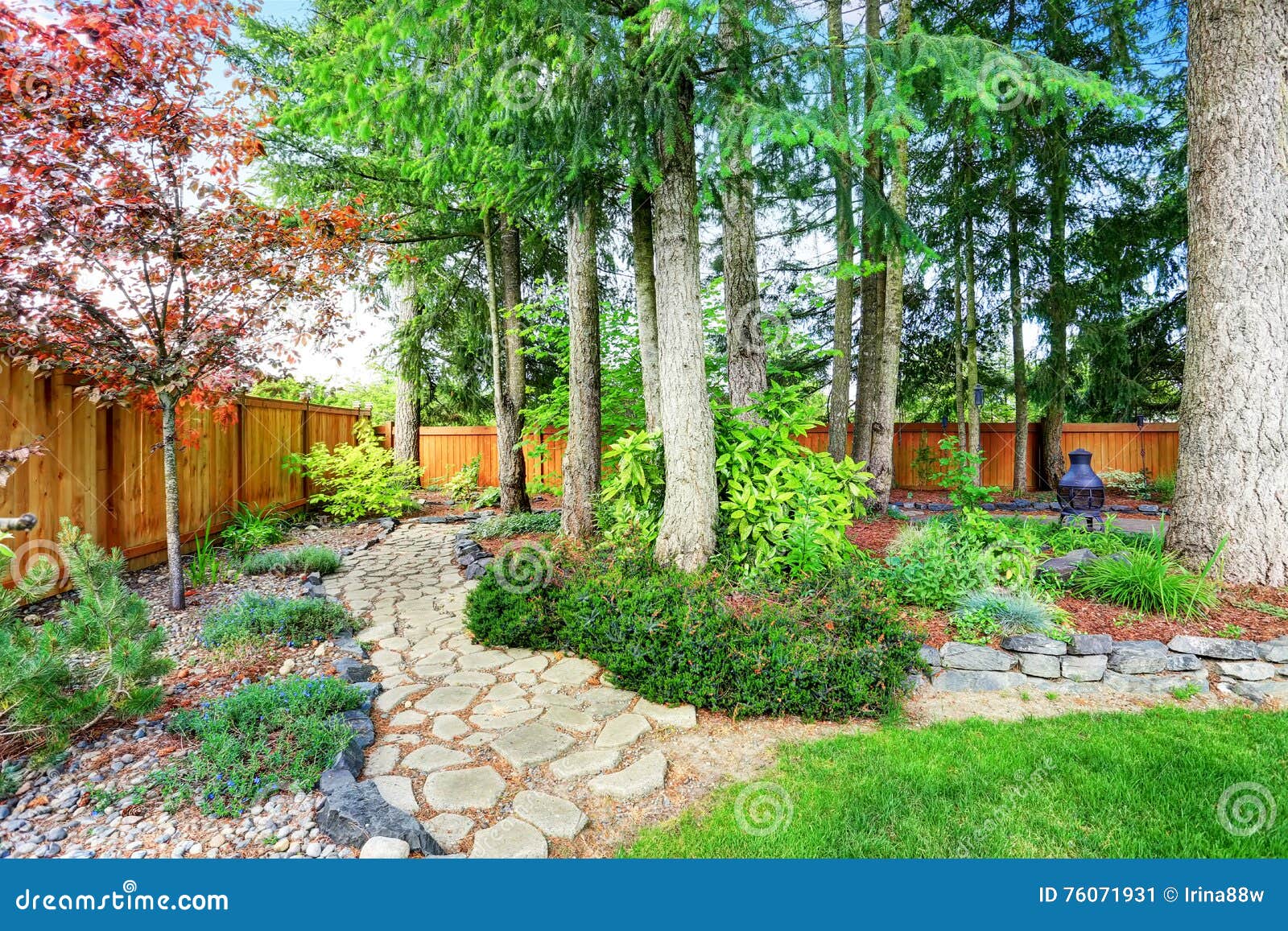 Fenced Back Yard with Well Kept Garden. Stock Image - Image of ...