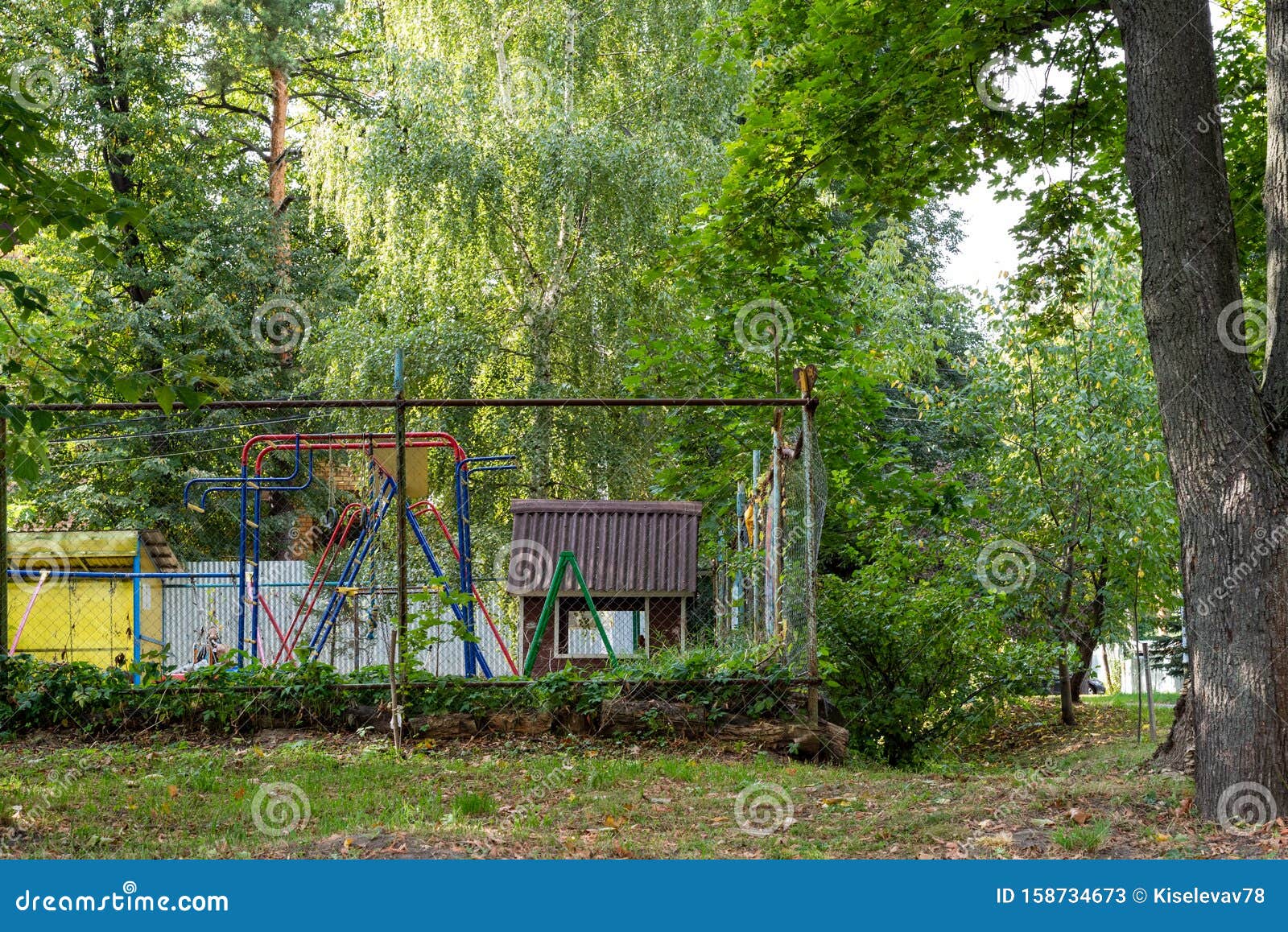 Fenced Children Playground in the Park Stock Image - Image of outside ...