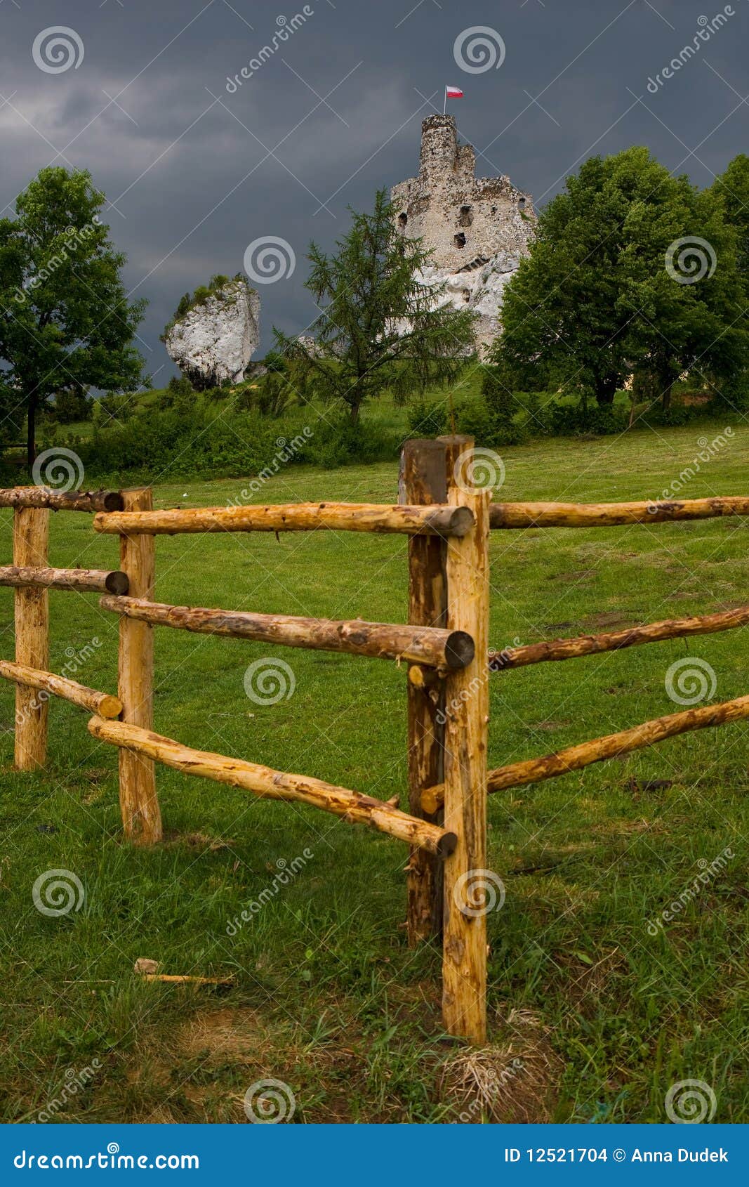 Fenced Meadow and Castle Ruins Stock Photo - Image of fort, kingdom ...