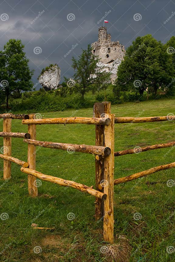 Fenced Meadow and Castle Ruins Stock Photo - Image of fort, kingdom ...