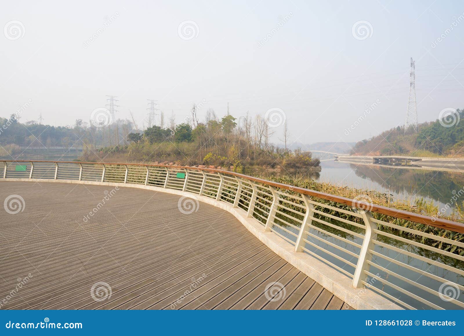 Fenced and Planked River Shore at Sunny Winter Noon Stock Photo - Image ...