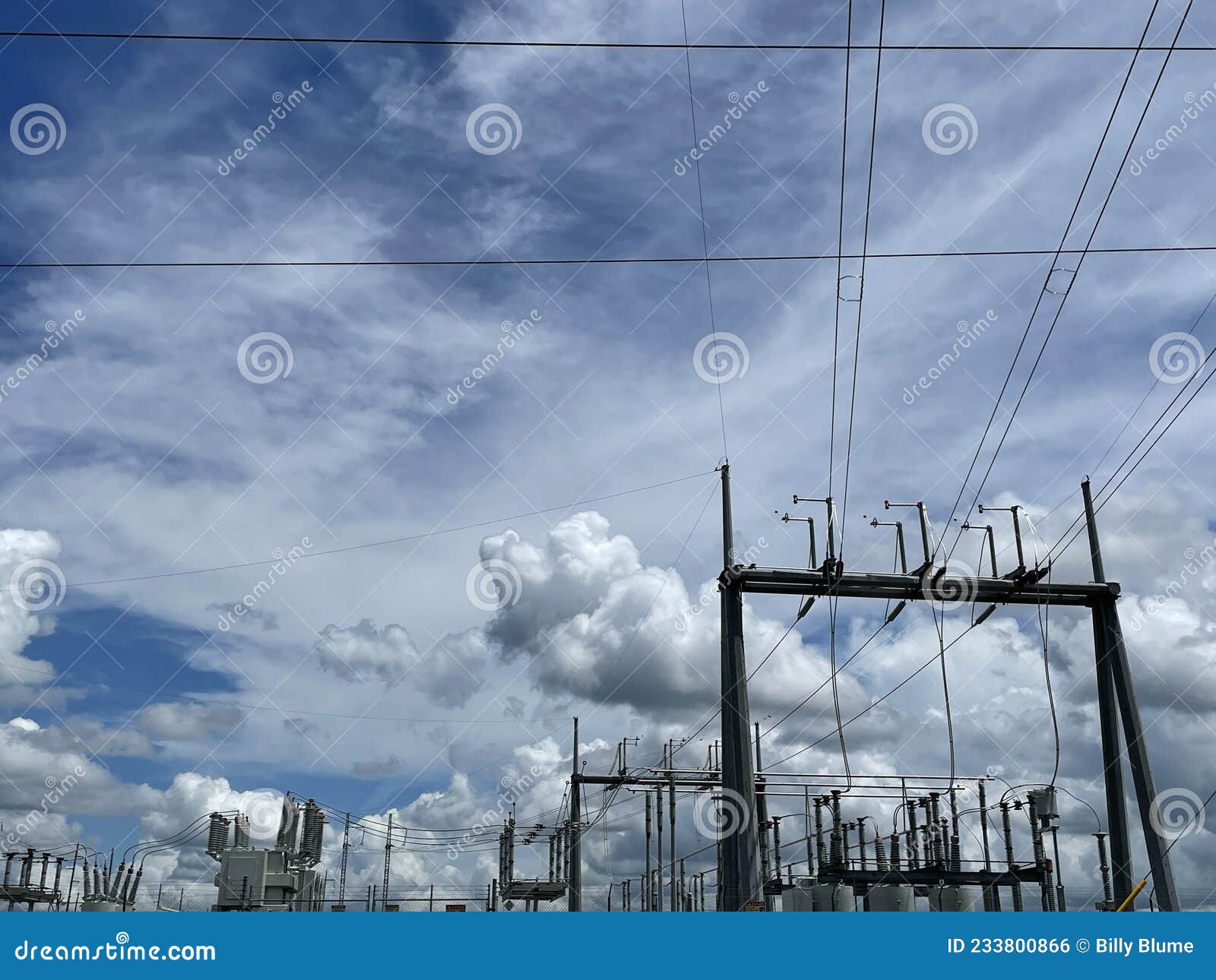 Fenced in Power Transformers and Tall Power Poles Lines and Poles Stock ...