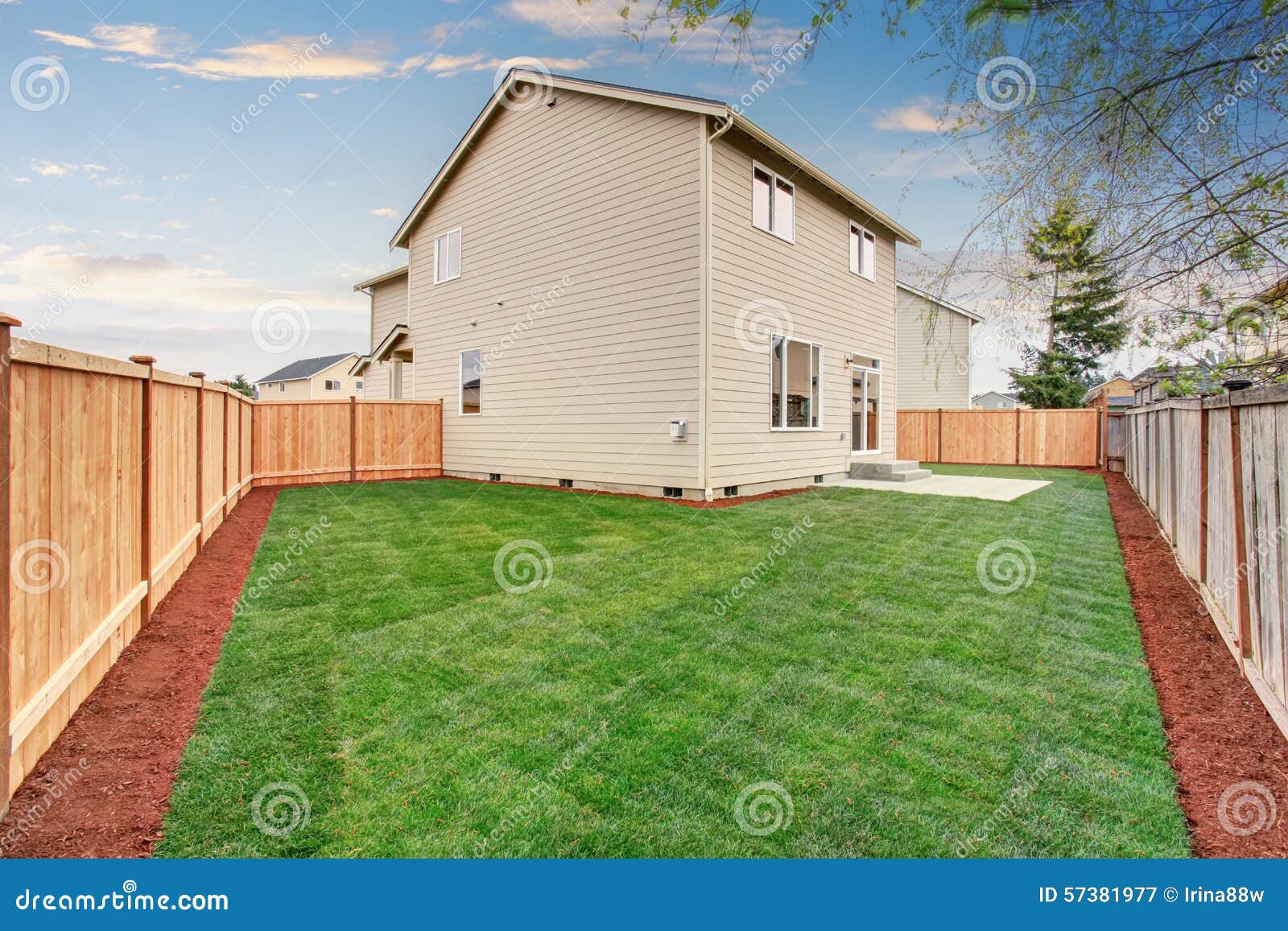 Fenced and Unfurnished Back Yard with Grass. Stock Image - Image of ...