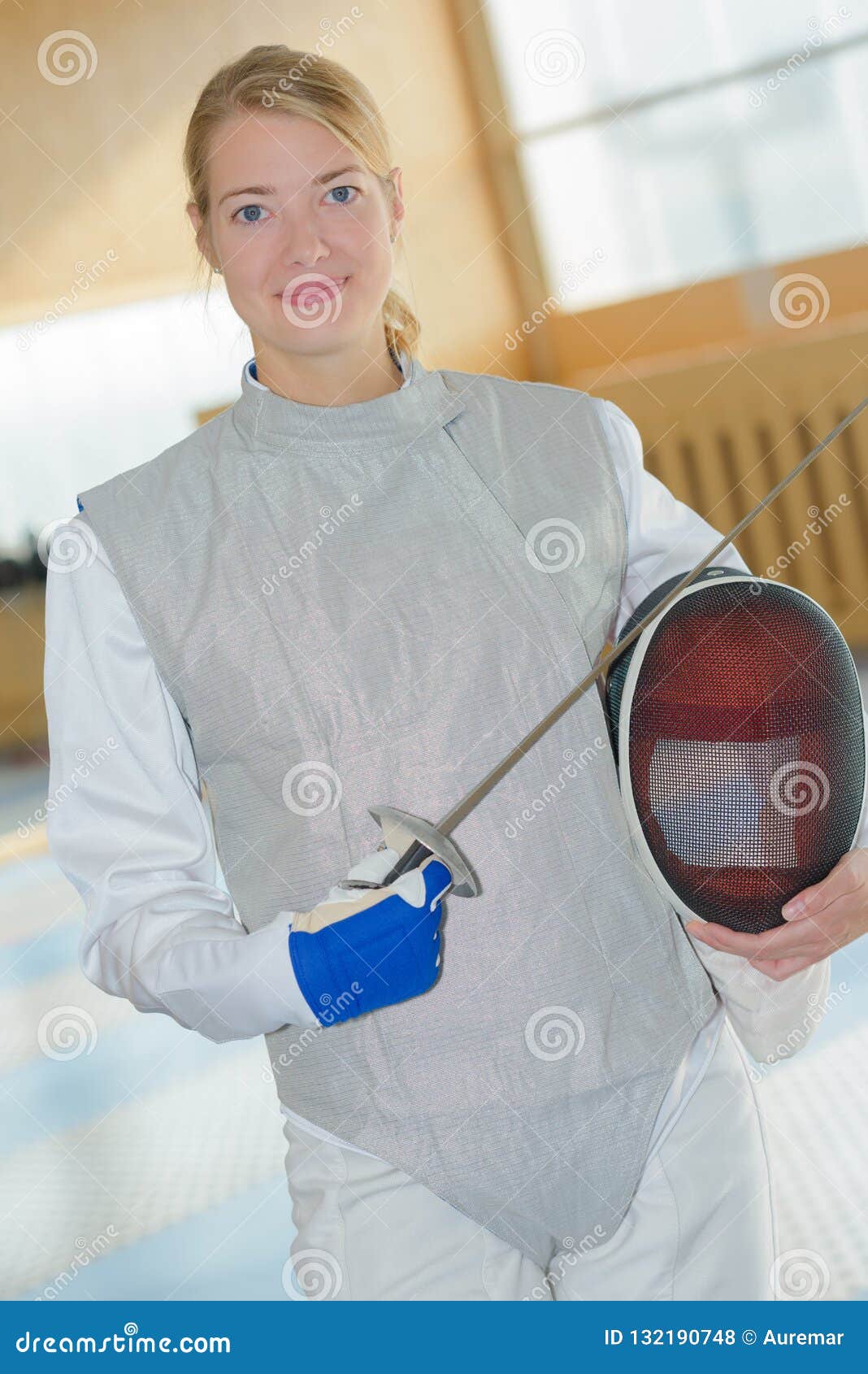 Fencer posing and smiling stock photo. Image of stance - 132190748