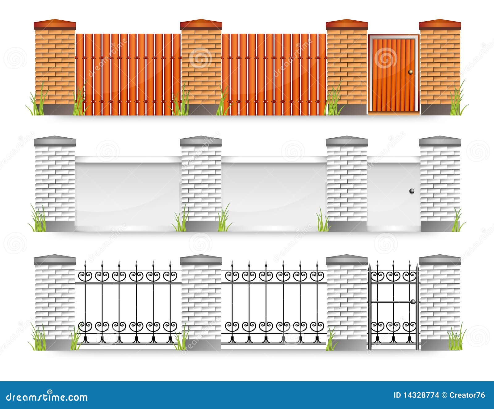 Gate, Fences With Bricks And Metal Lattice. Cartoon Vector ...