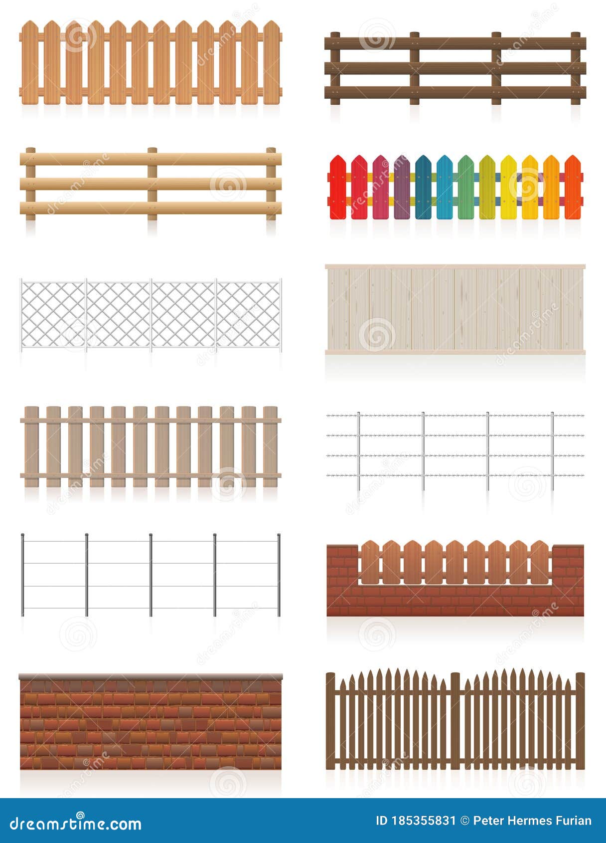 Fences Set Different Walls Railings Stock Vector - Illustration of ...