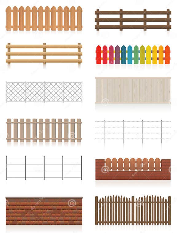 Fences Set Different Walls Railings Stock Vector - Illustration of ...