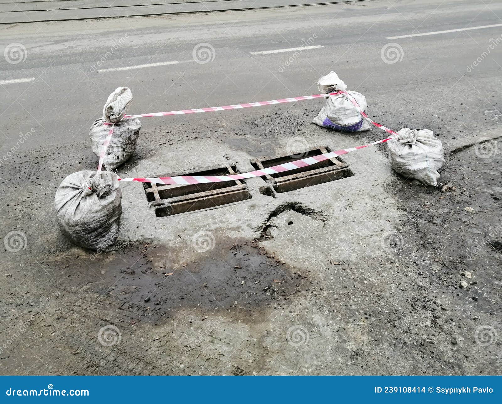 Fencing on the Emergency Section of the Road. Crayons with Sand and ...