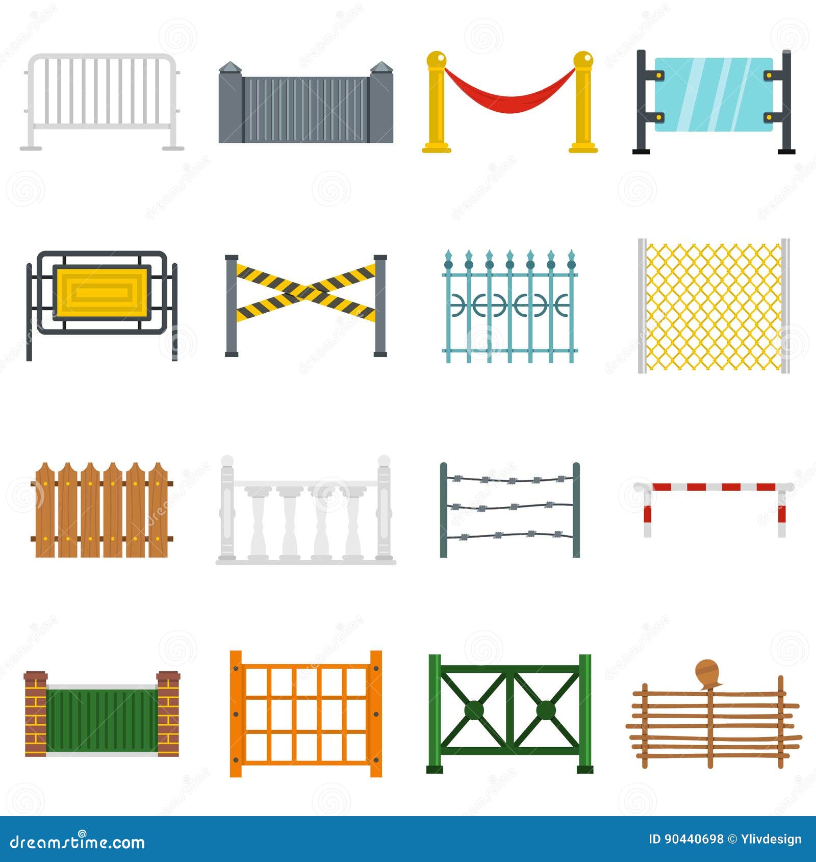Fencing Icons Set in Flat Style Stock Vector - Illustration of border ...