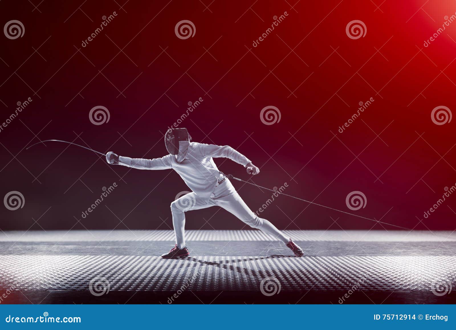 Fencing Player On Black Red Gradient Background Editorial Stock Image ...