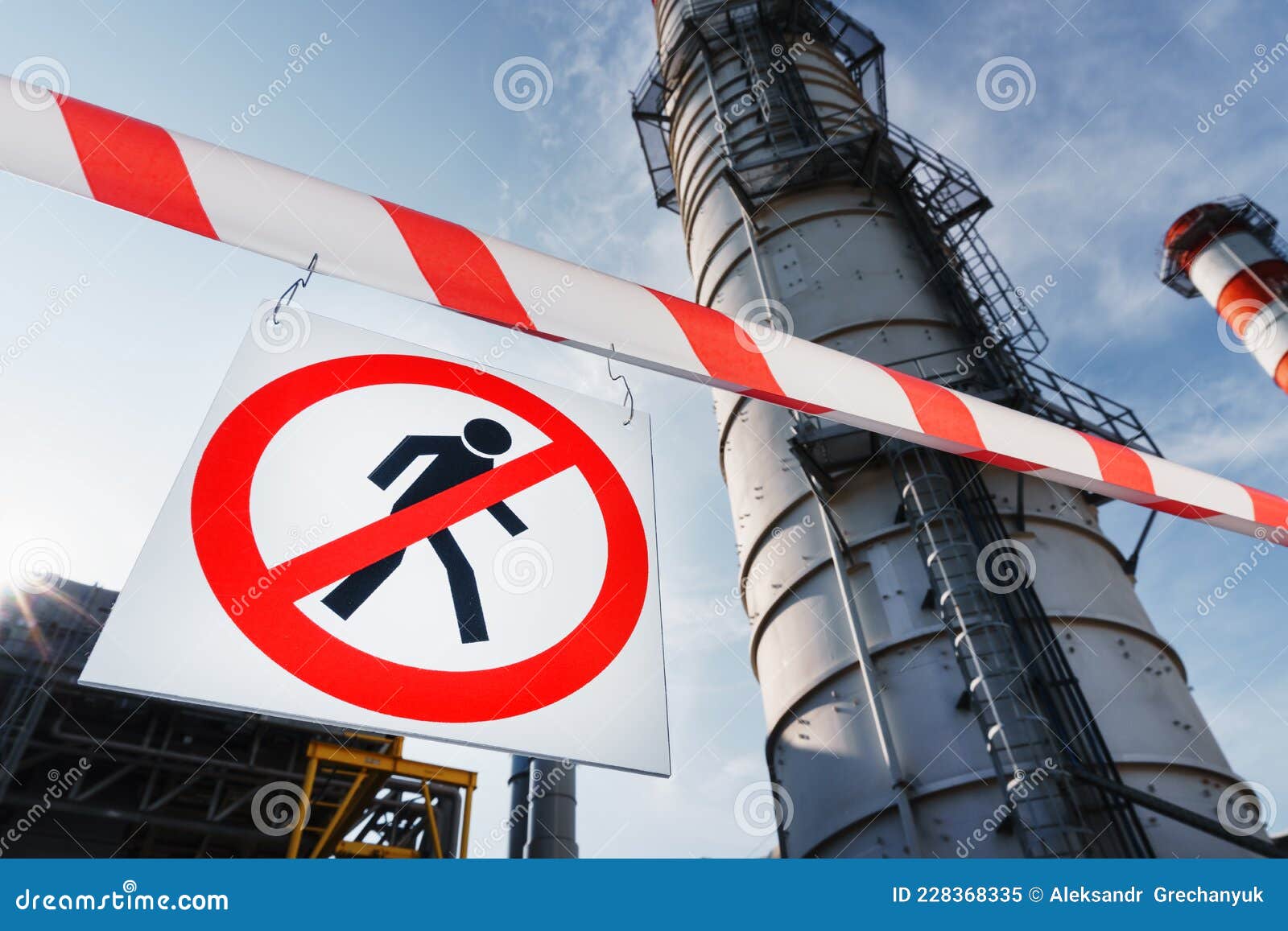 Fencing Tape with a Poster Unauthorized Entry is Prohibited on the Site ...