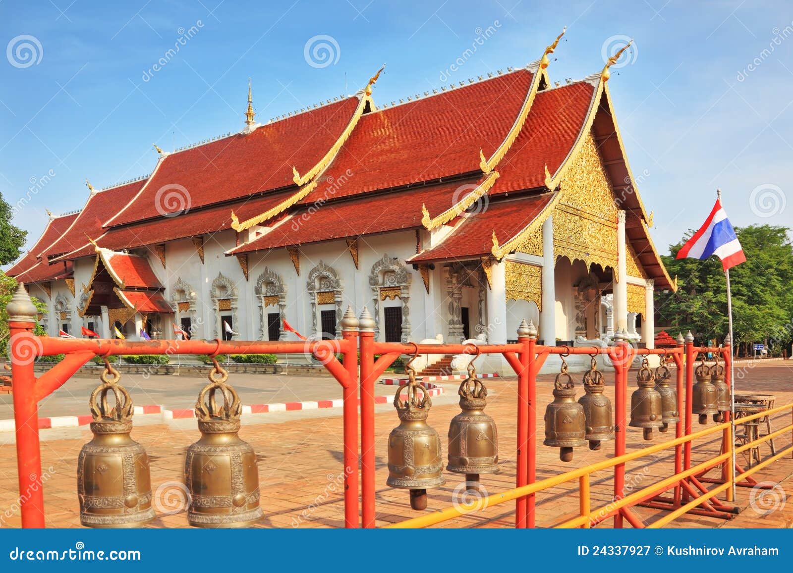 Fencing of the Temple with Bronze Bells Stock Image - Image of tile ...