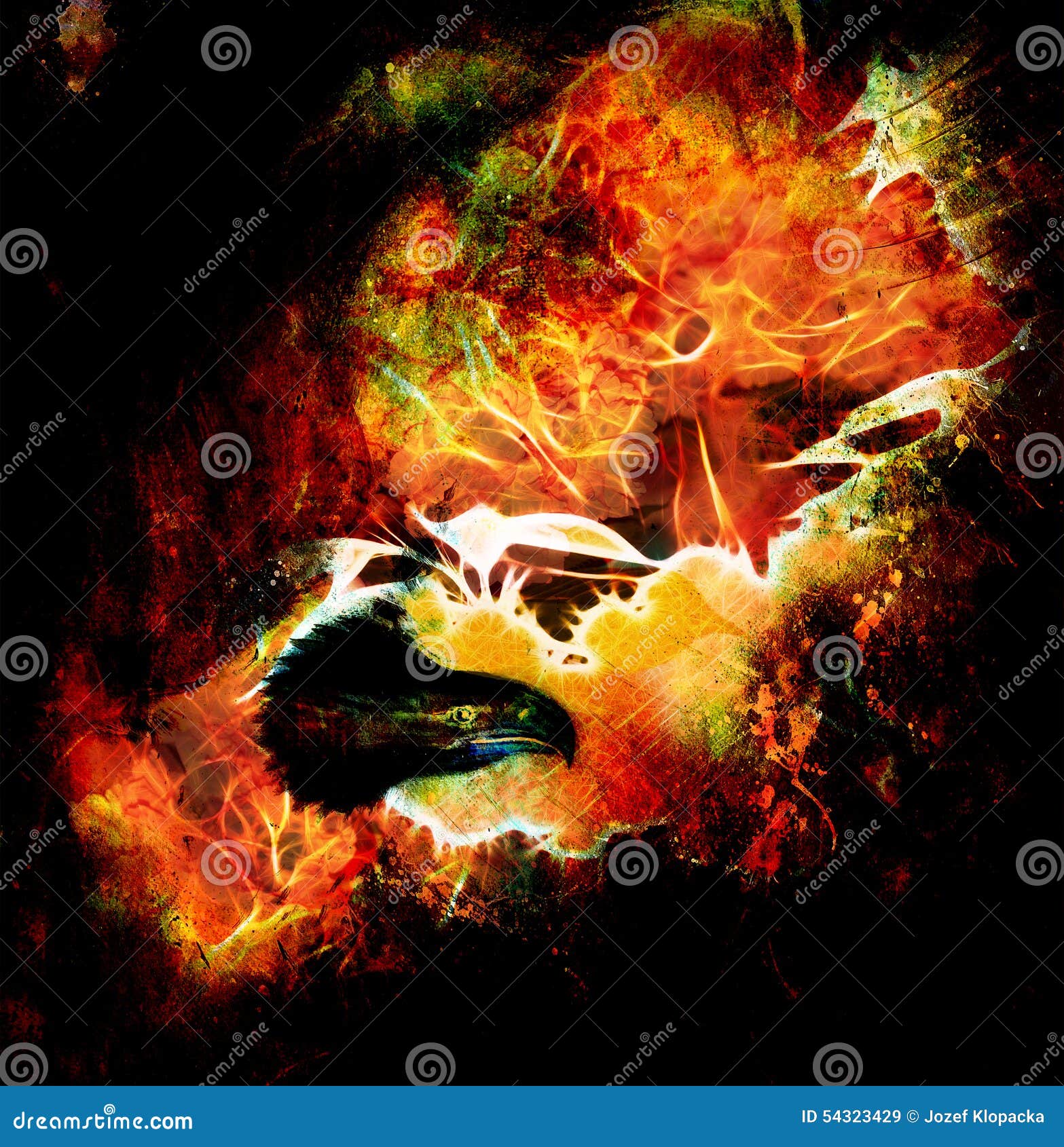 Fenix In Fire On An Abstract Background, Color With Spot Struc Royalty ...