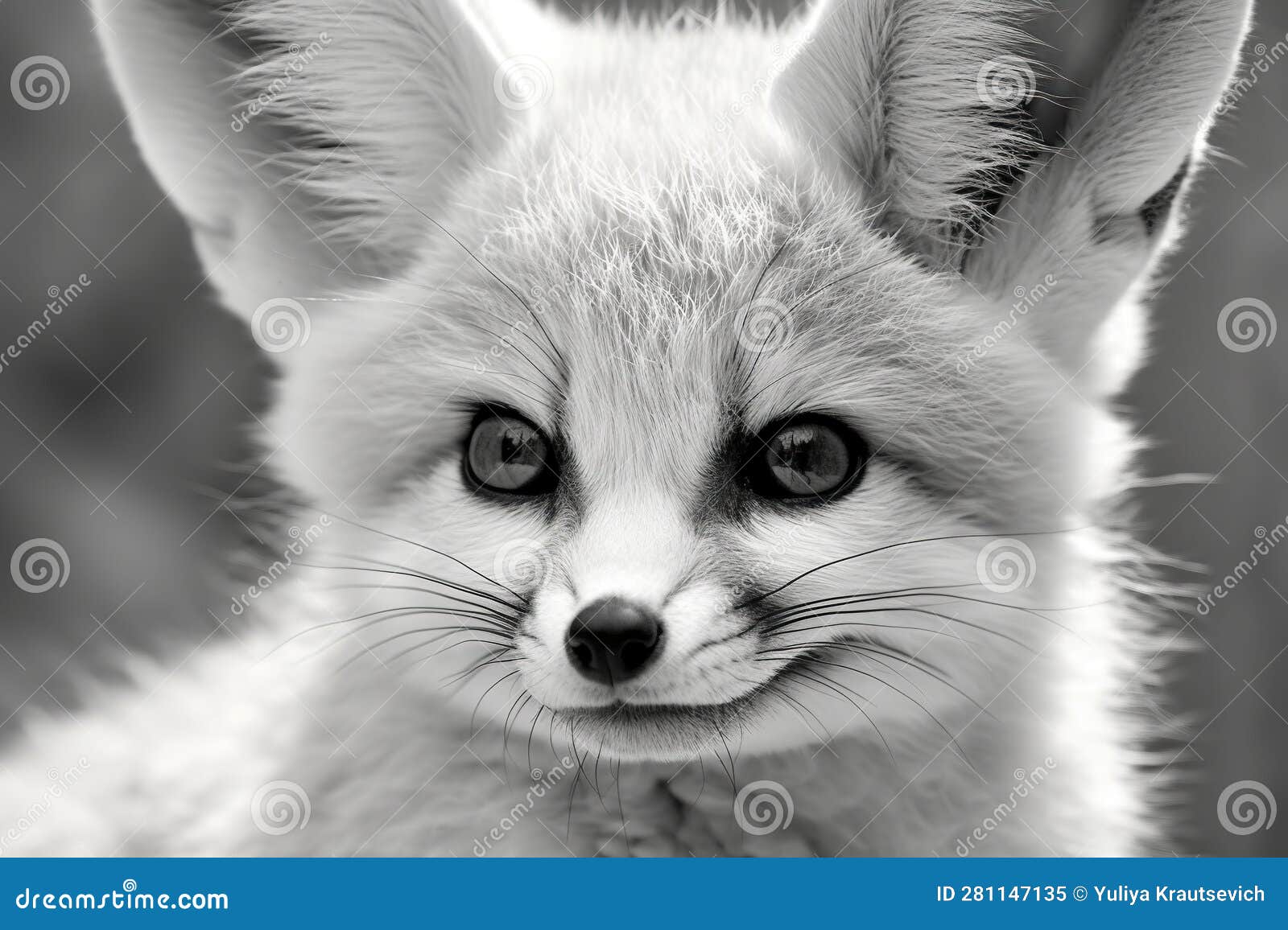 Fennec Fox In Black And White Colors, Outline Hand Painted Drawing ...