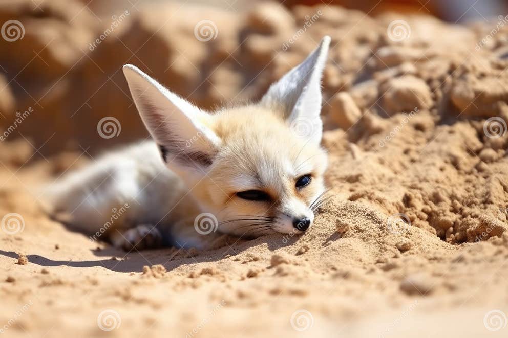 A Fennec Fox Digging in the Desert Sand Stock Image - Image of sand ...