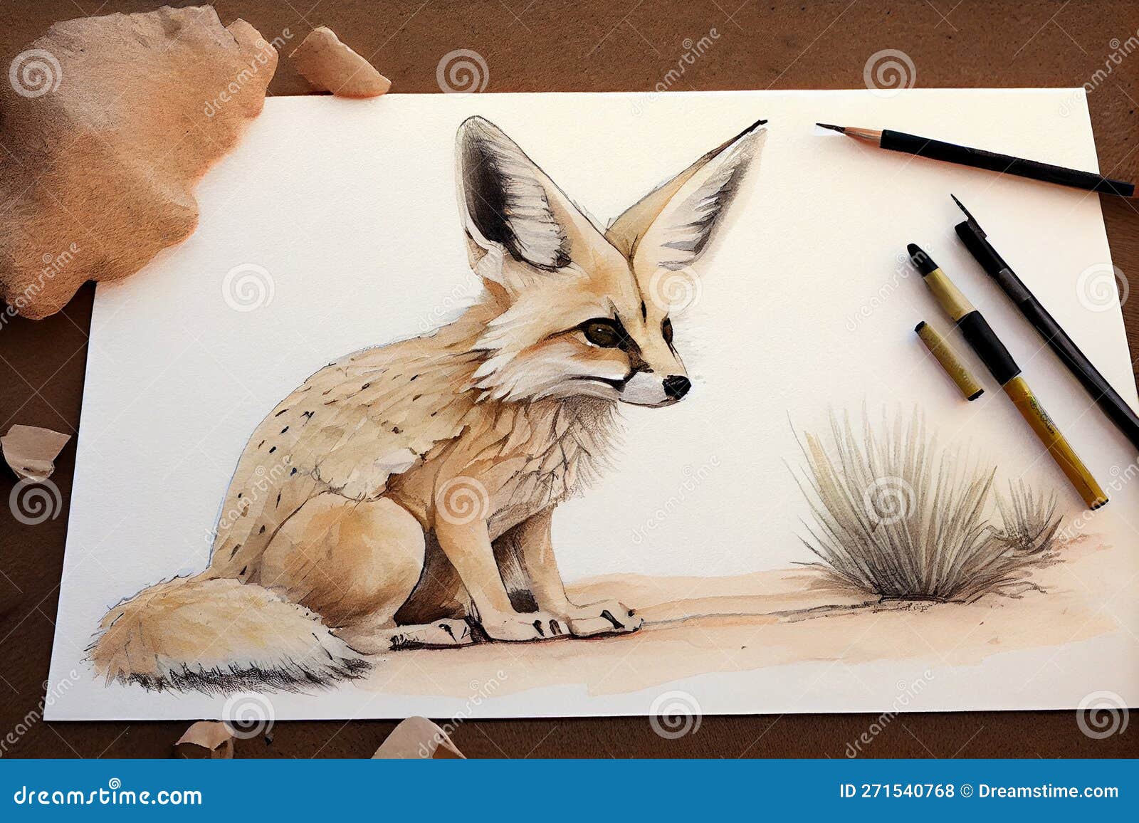 Fennec Fox Drawing with Bit of Watercolour Stock Illustration ...