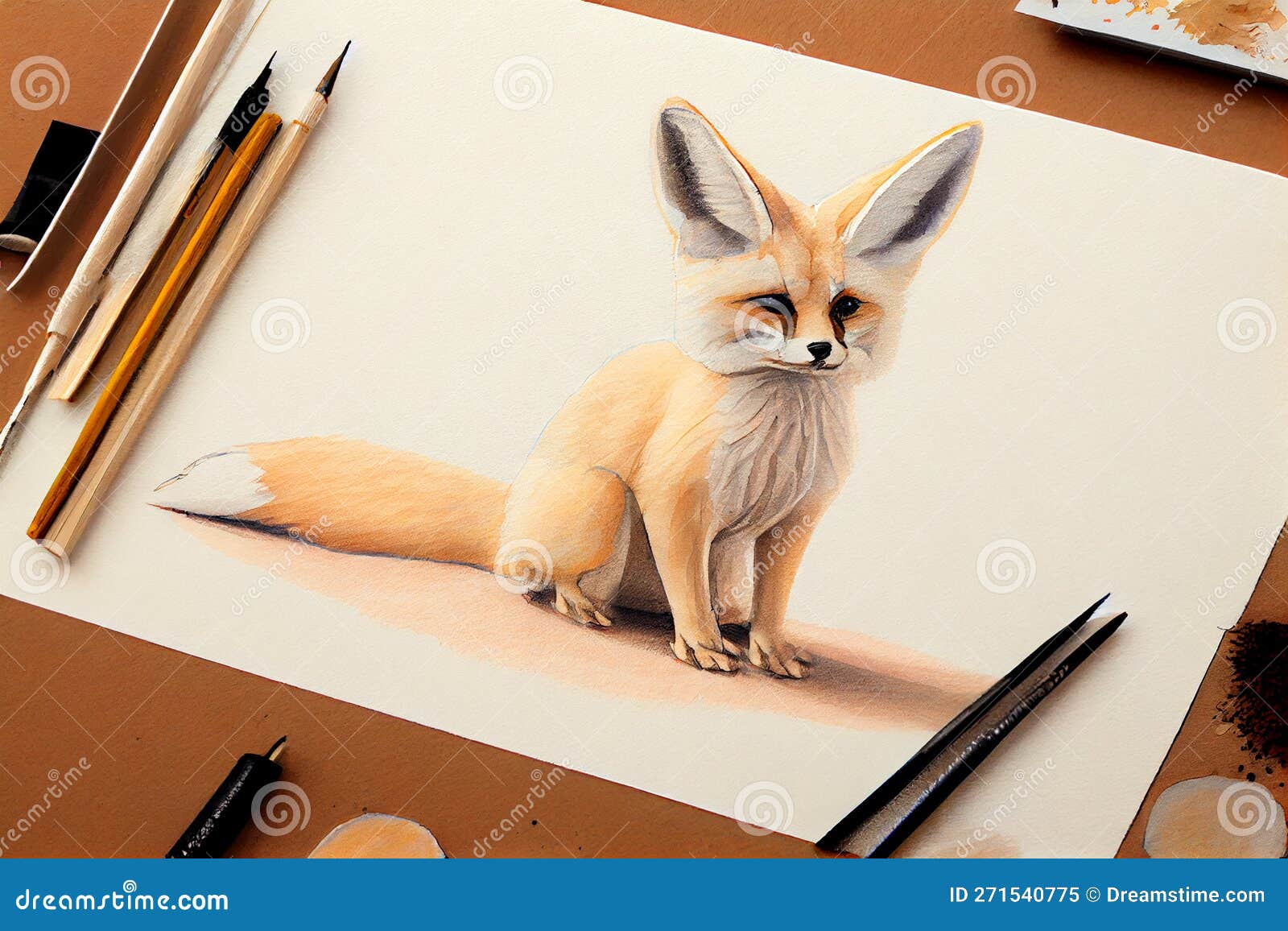 Fennec Fox Drawing with Bit of Watercolour Stock Illustration ...