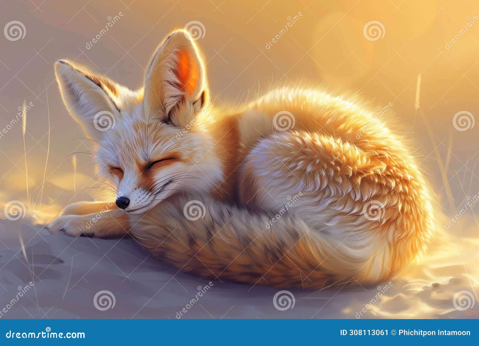 Fennec Fox Lying on Relax. Ai Generative Stock Image - Image of furry ...