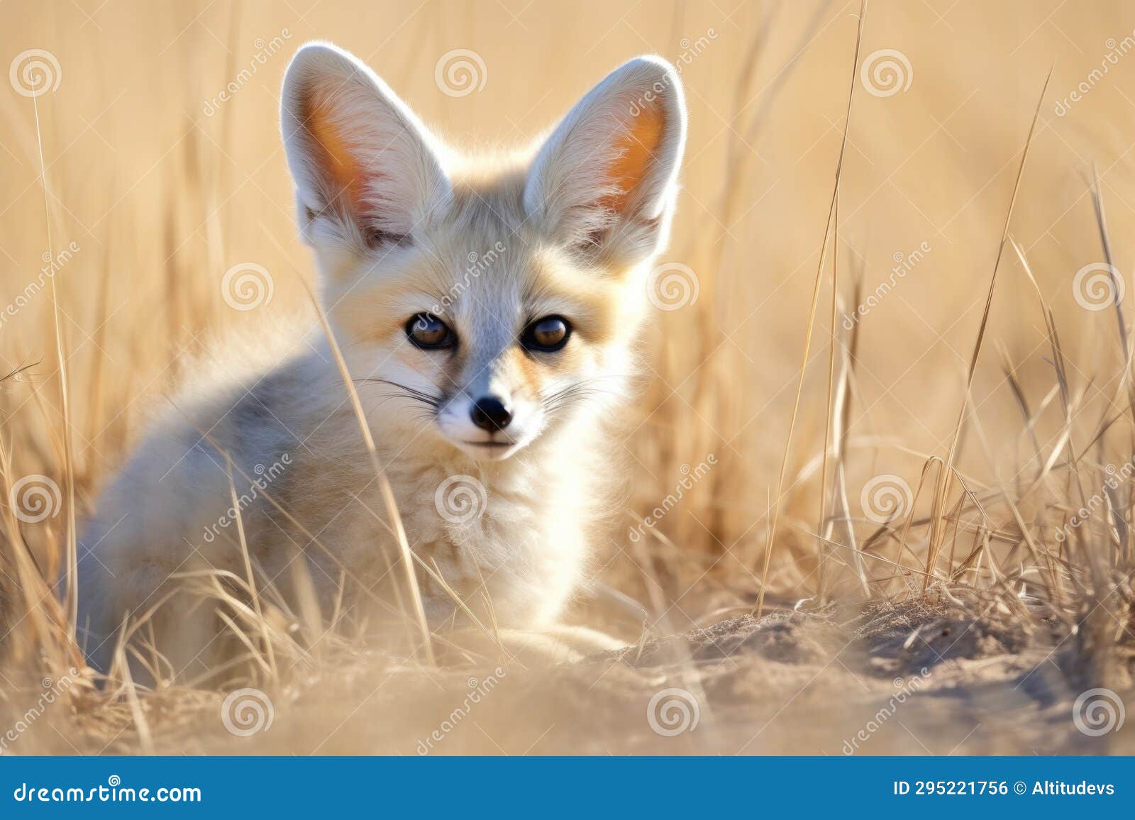 Fennec Fox Sitting Alert in Sparse Grass Stock Photo - Image of cute ...