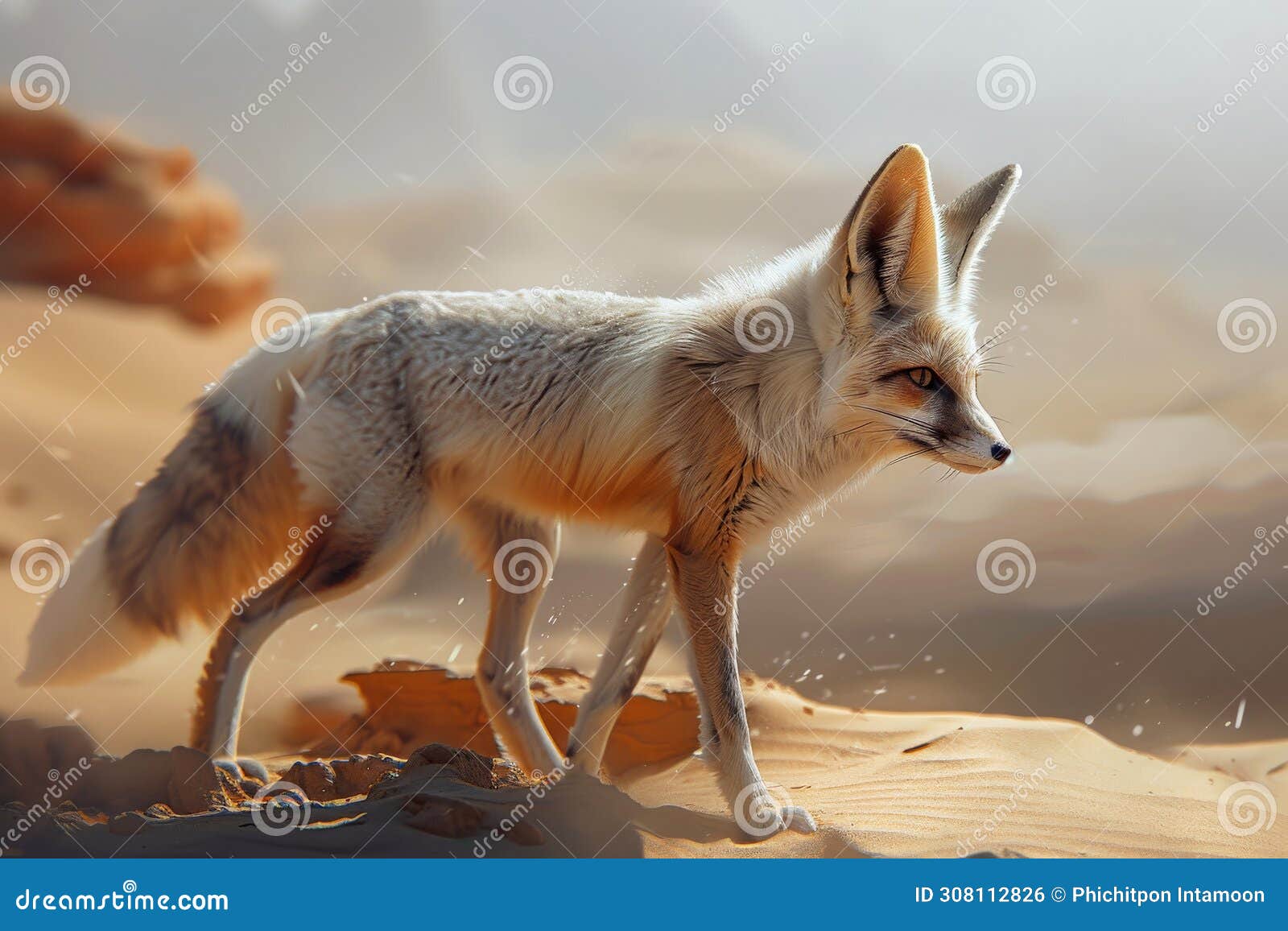 Fennec Fox is Walking on Relax. Ai Generative Stock Photo - Image of ...