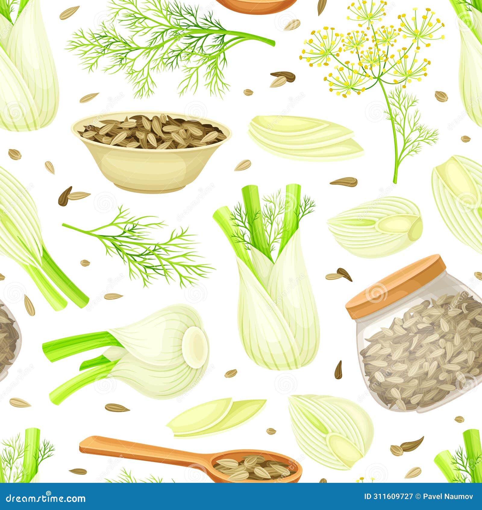 Fennel Seamless Pattern Design with Edible Condiment Vector Template Stock Vector - Illustration ...