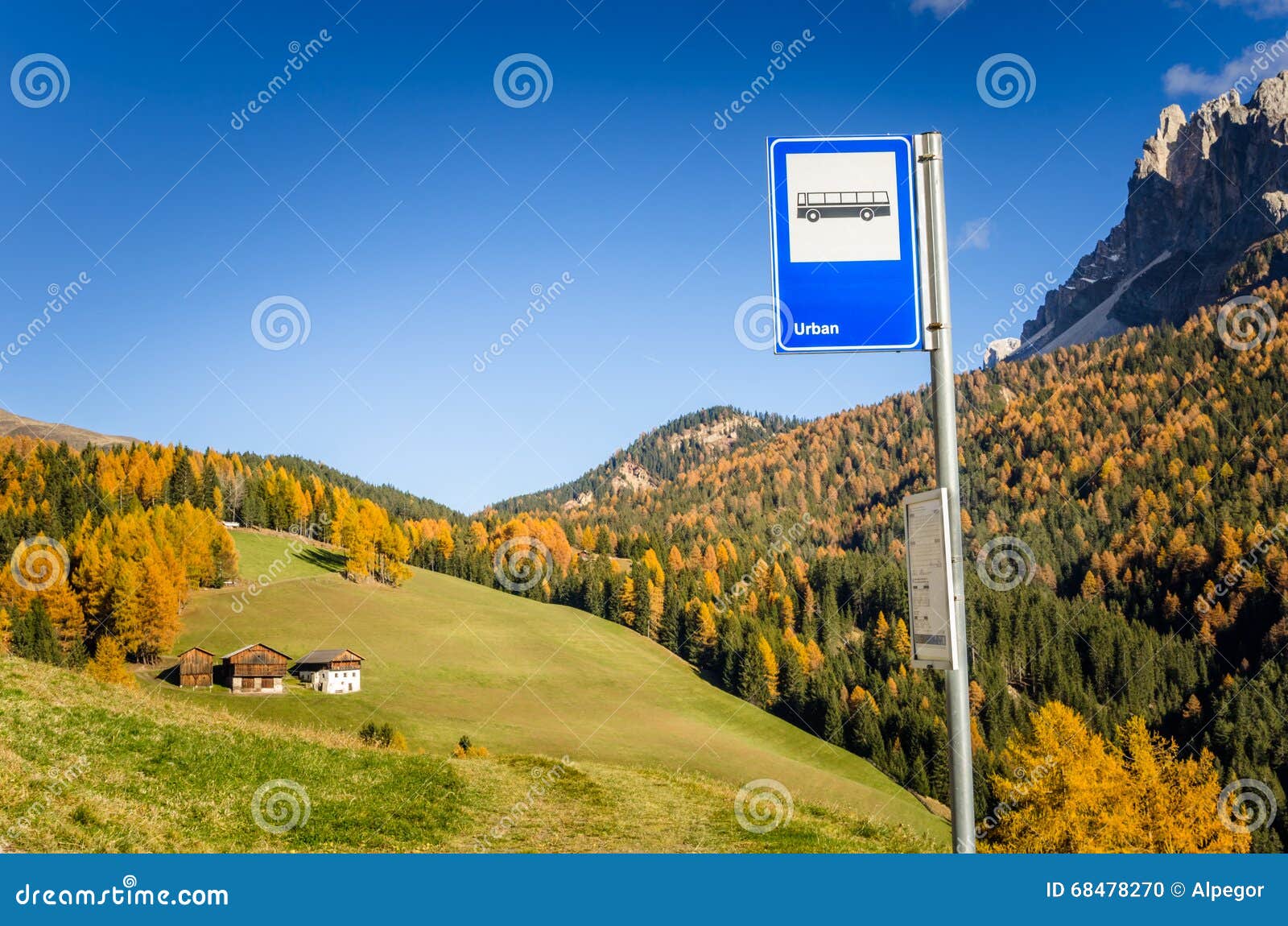 Fermata Dell'autobus Sulla Strada Della Montagna Fotografia Stock ...