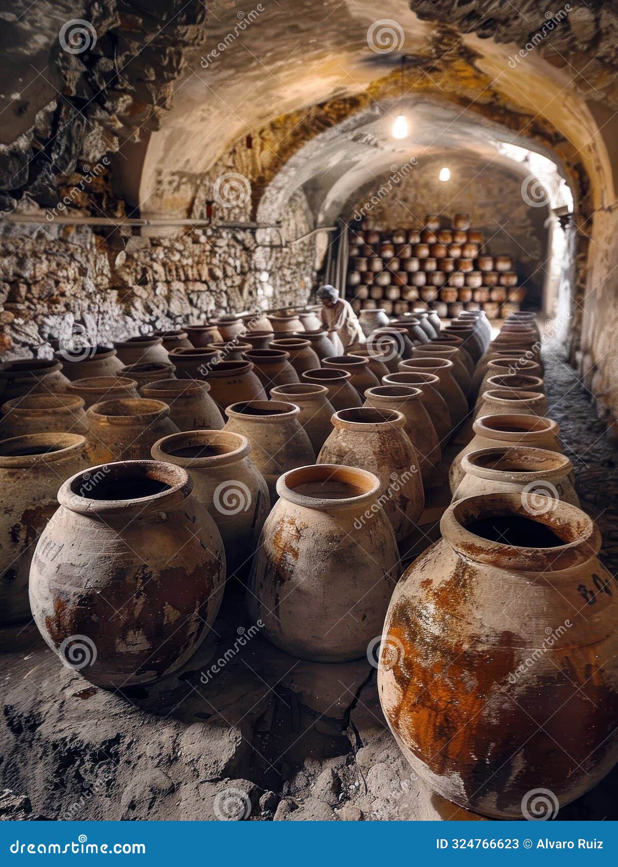 Fermentation of the Must in Earthenware Jars in a Stone Cellar. Stock ...