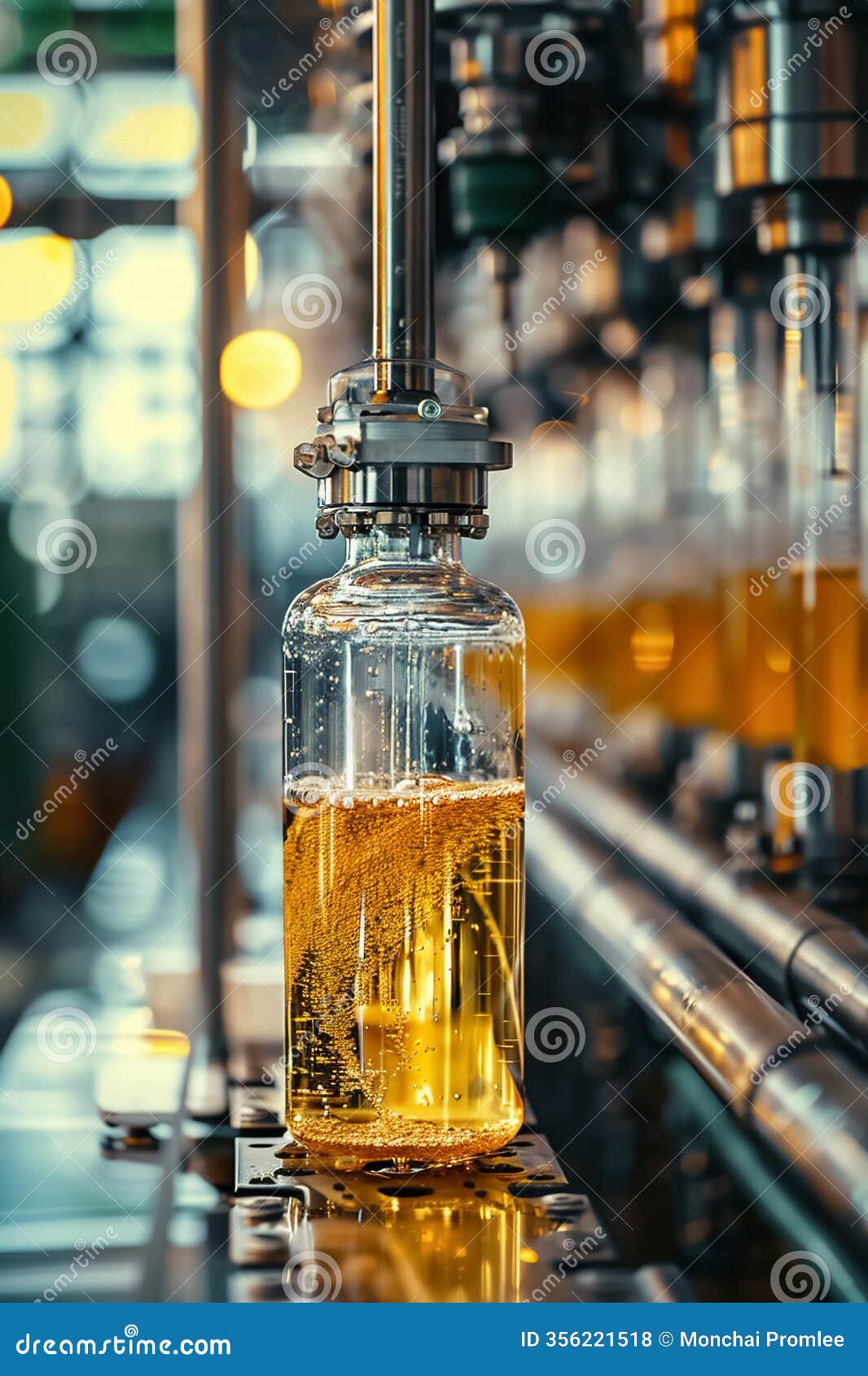 Fermentation Process in Beverage Factory with Bubbling Liquid in Bottle ...