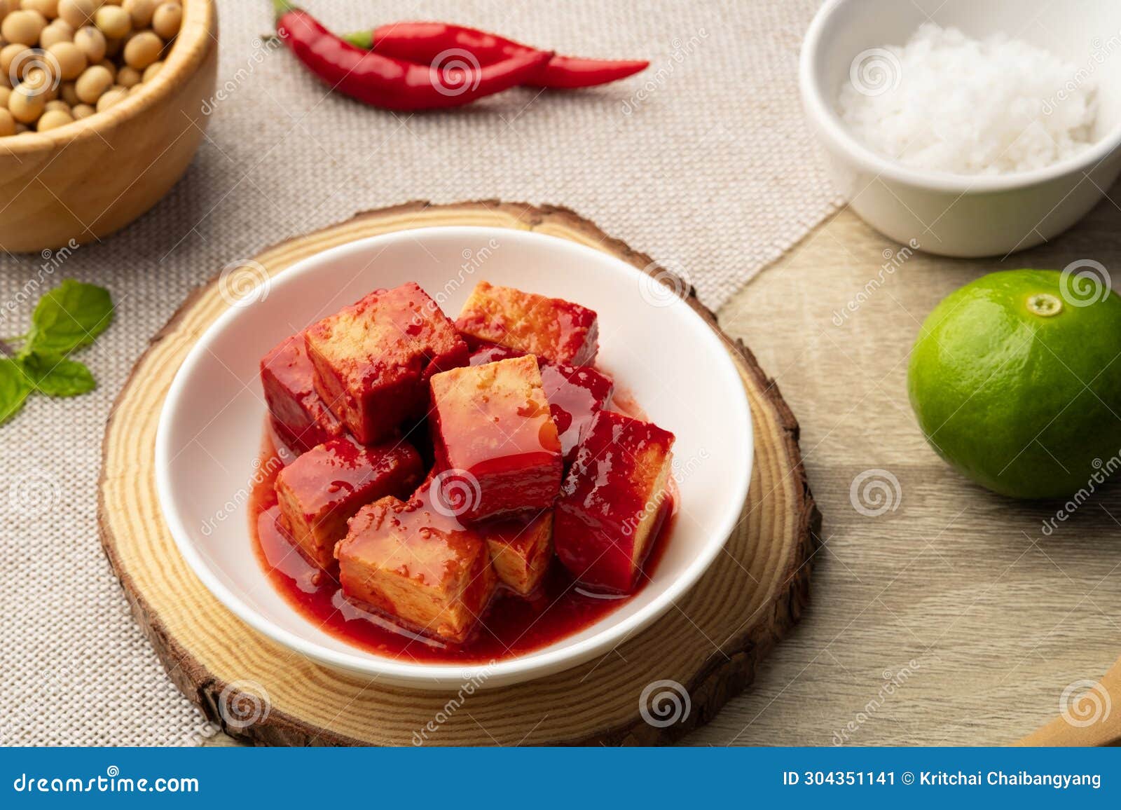 Fermented Bean Curd in White Plate(Red Sufu) Stock Image - Image of ...