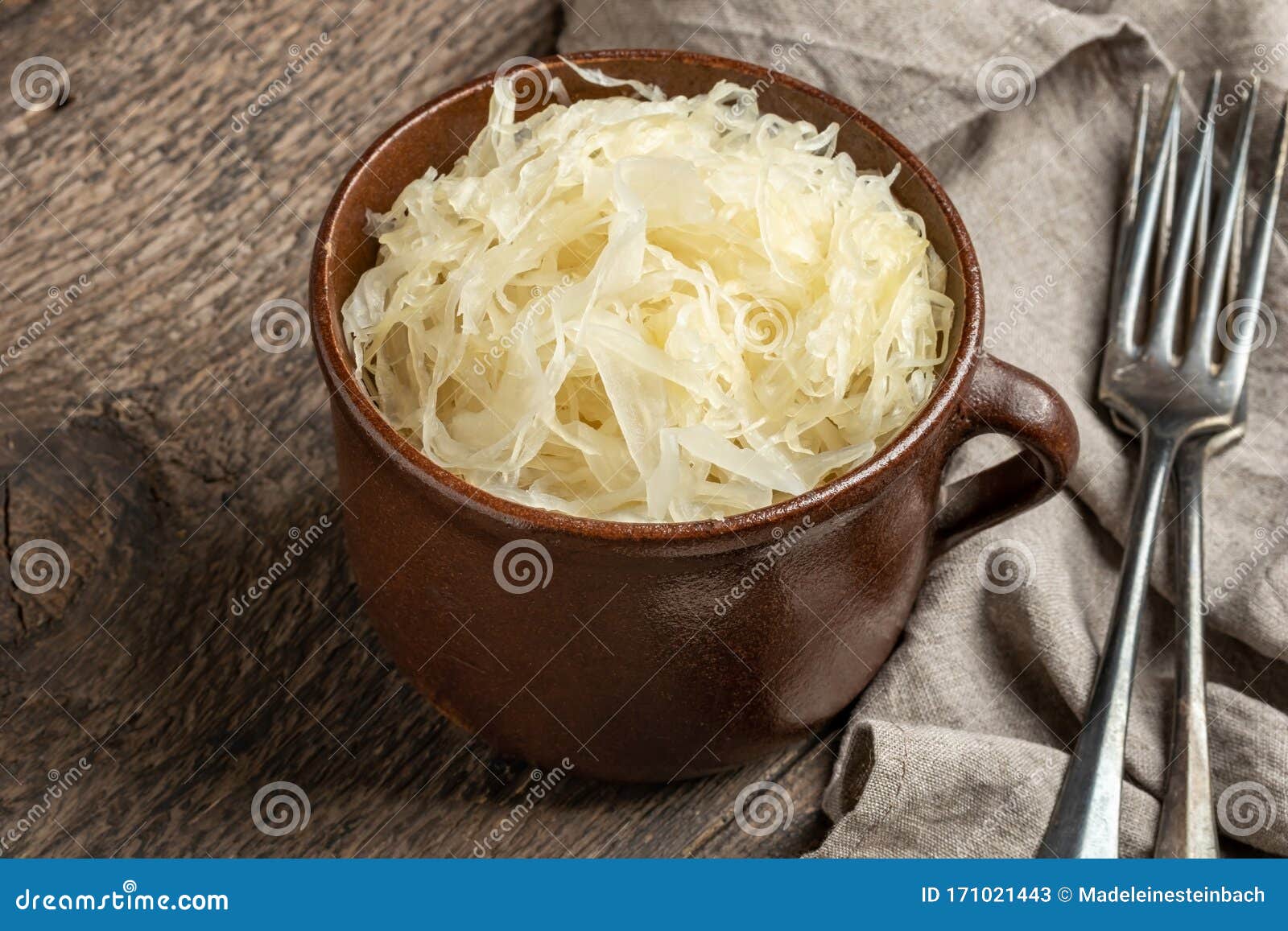 Fermented Cabbage on a Table in a Brown Pot Stock Image - Image of ...