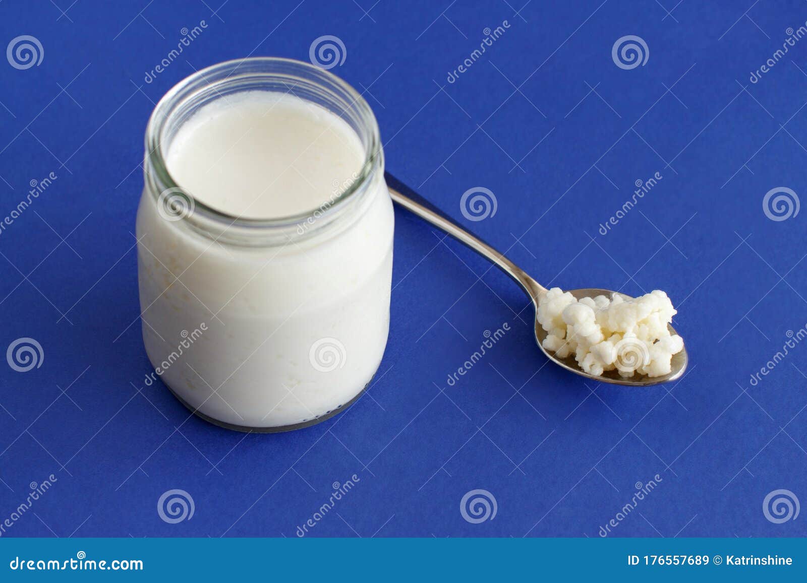 Fermented Drink Kefir in Small Bottle and Kefir Grains Stock Image ...