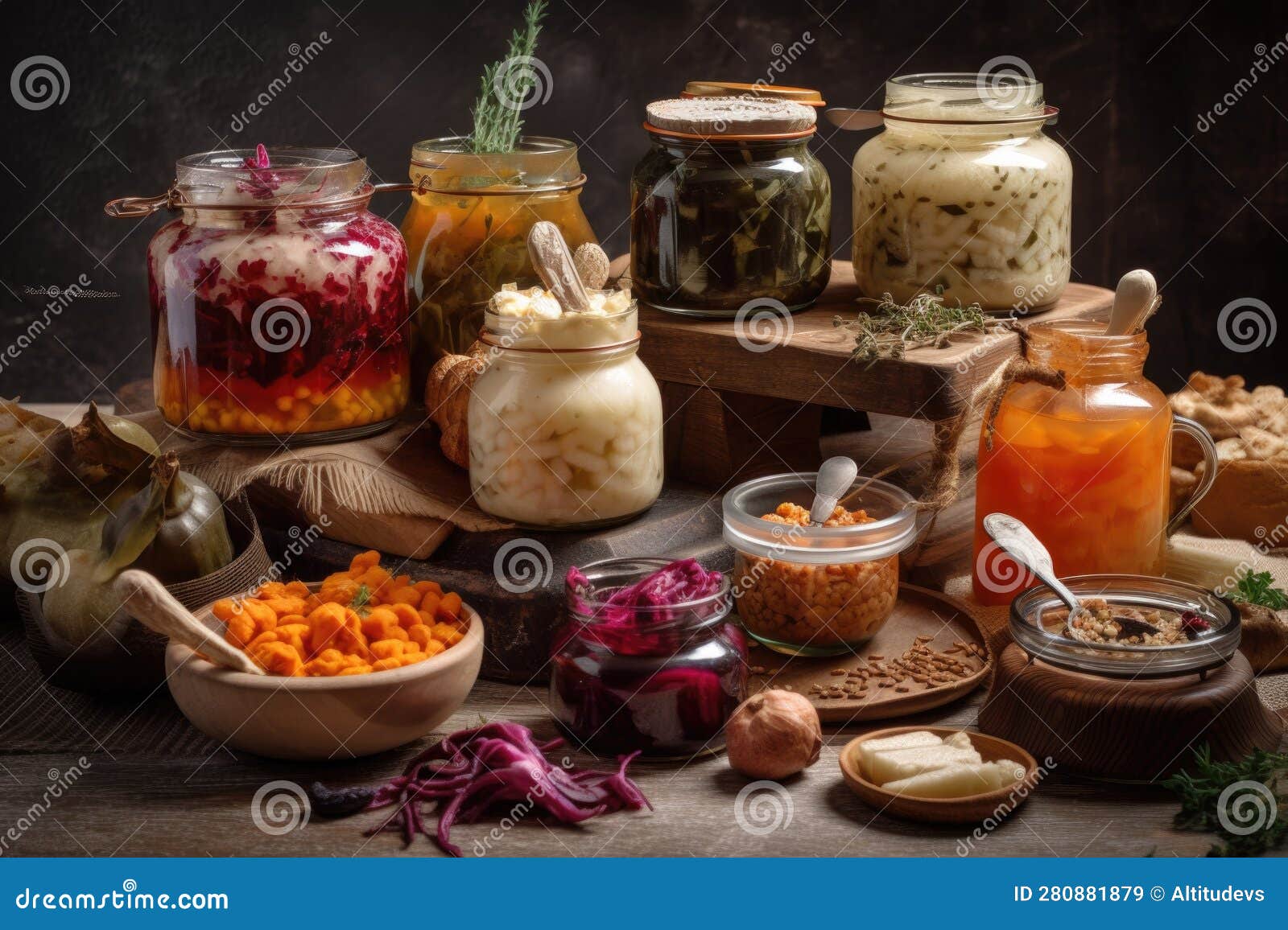 Fermented Foods Feast, with Assortment of Flavors and Textures Stock ...