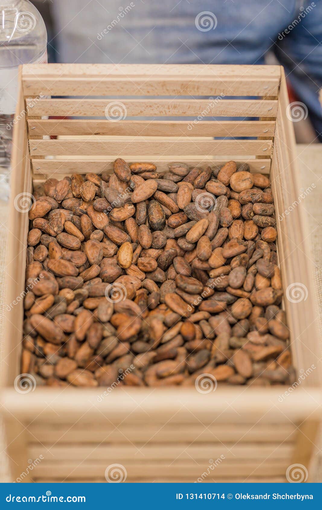 Fermented and Fresh Cocoa-beans Lying in the Wooden Box Stock Photo ...