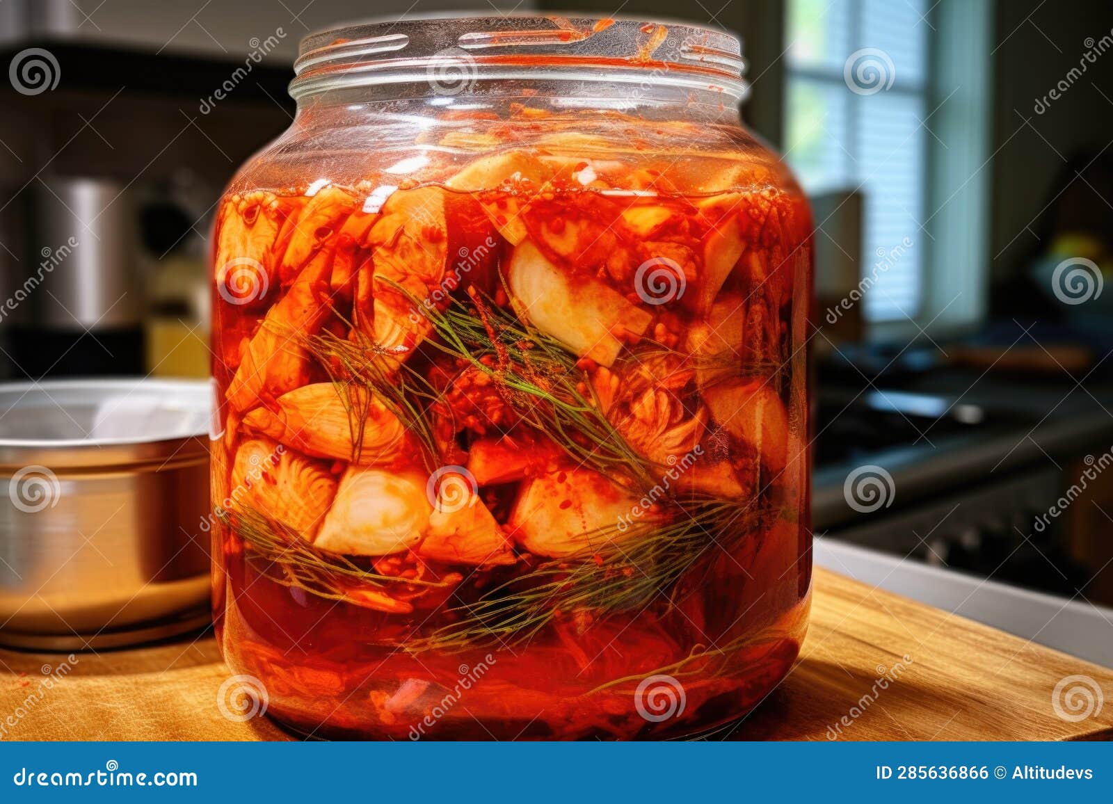 Fermented Kimchi in a Jar, with Bubbles Visible Stock Photo - Image of ...