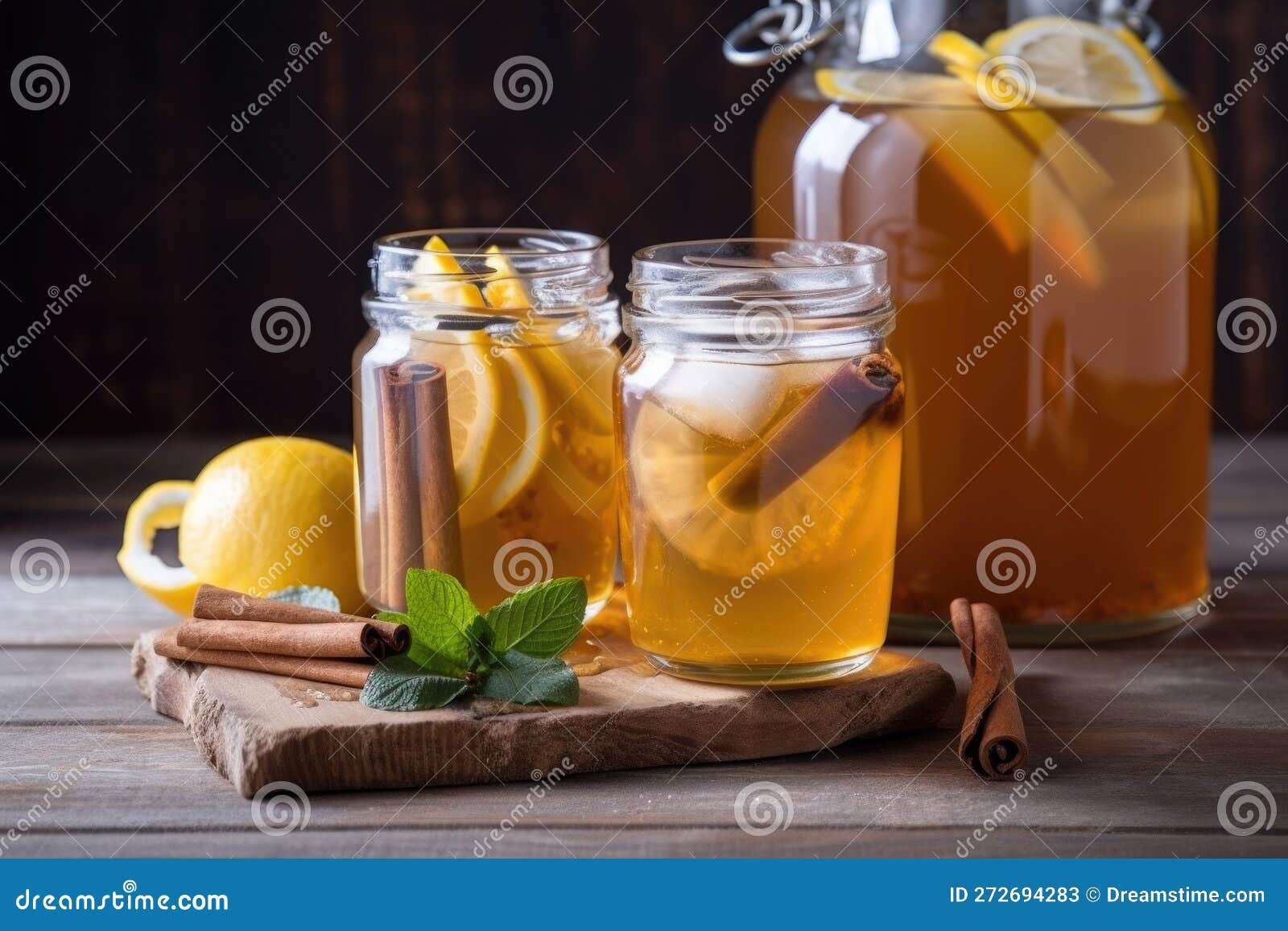 Fermented Kombucha Tea in Jars, Rustic Style. Generative Ai Stock ...