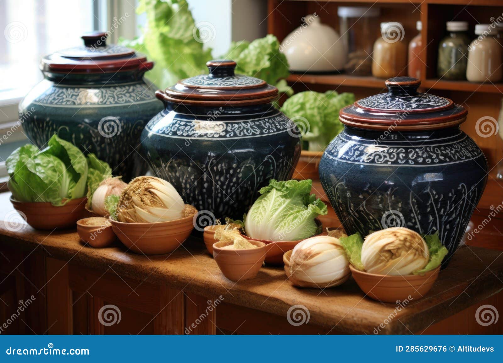 Fermenting Kimchi in Traditional Earthenware Pots Stock Photo - Image ...