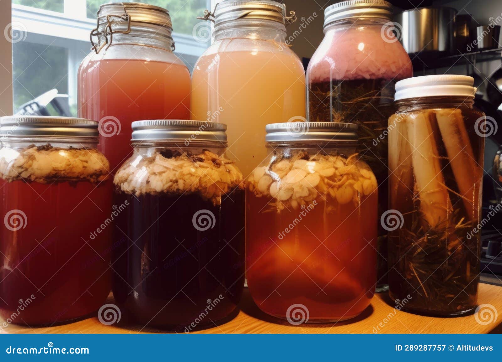 Fermenting Kombucha in Various Stages of Growth Stock Illustration ...