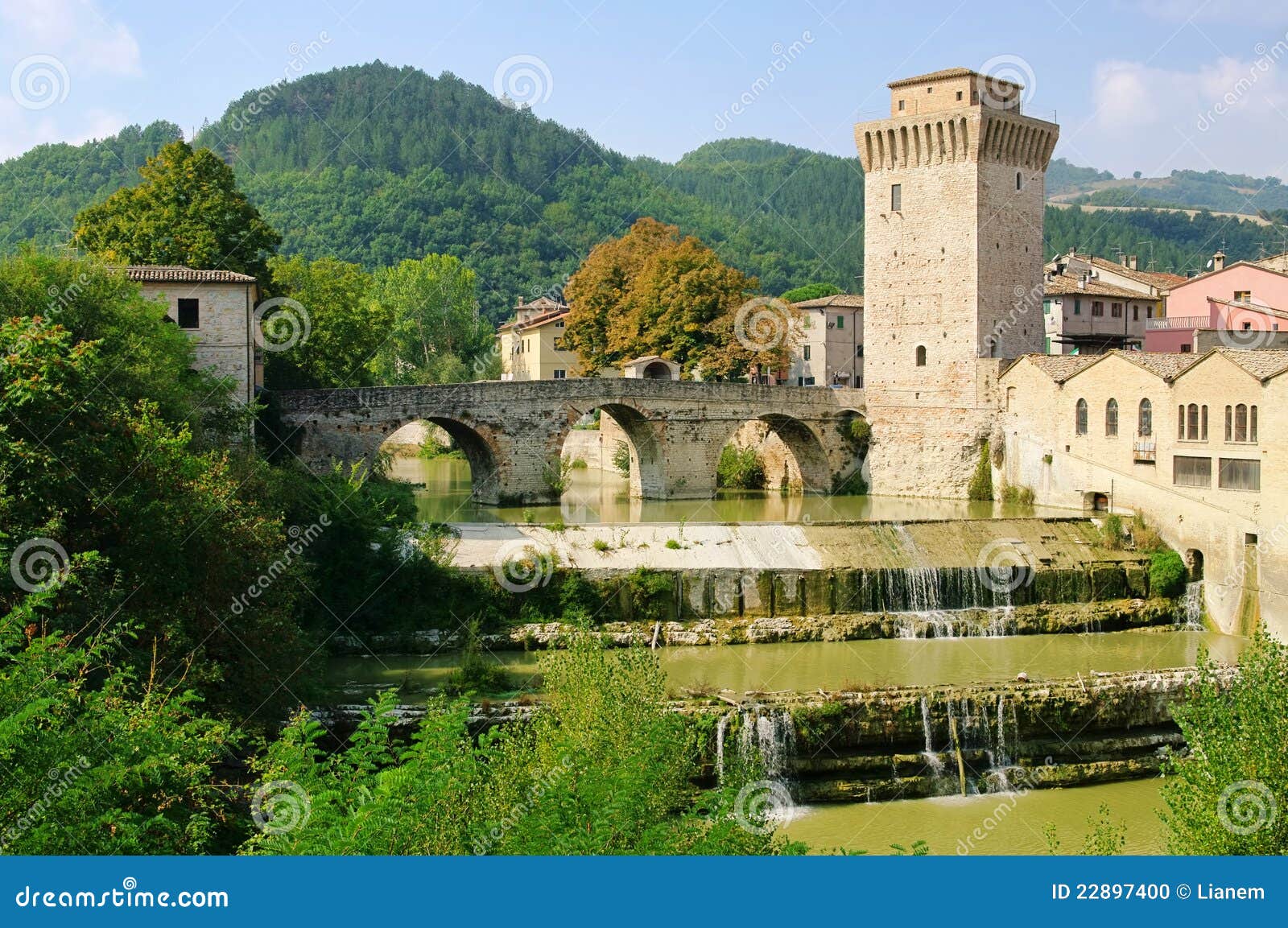 Fermignano stock photo. Image of tower, mountain, waterfall - 22897400