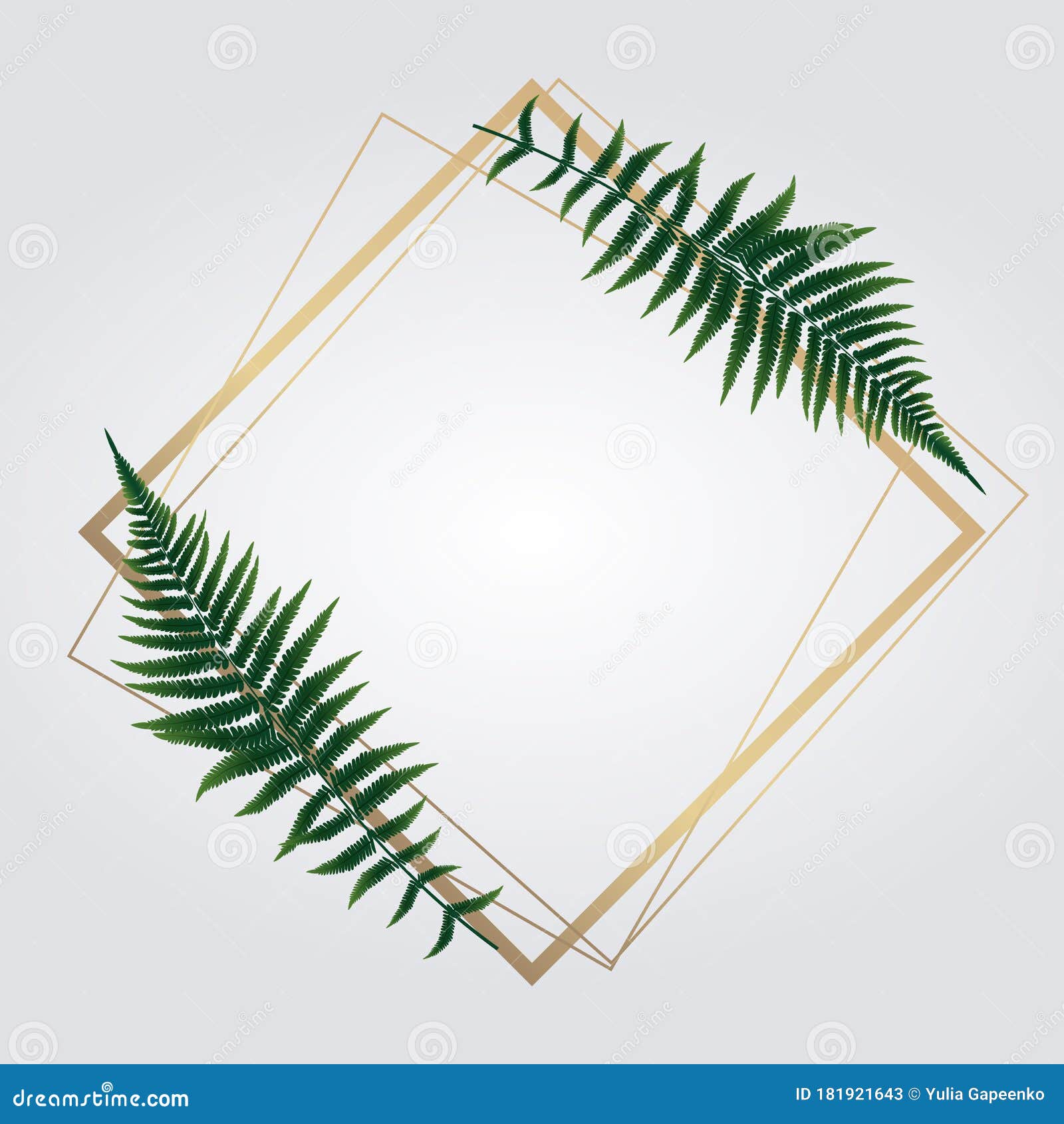 Fern Leaf Background with Golden Frame Vector Illustration Stock ...