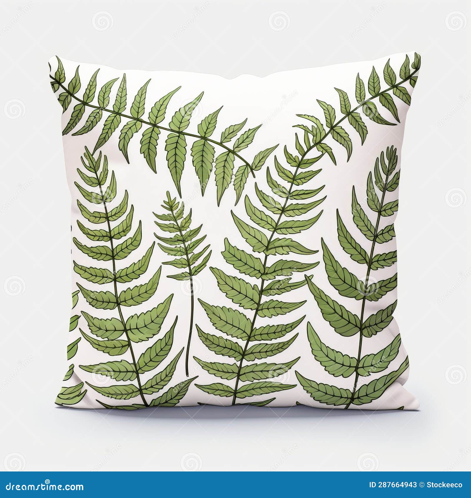 Happy Fern Leaf Pillow: Green Digital Illustration with White ...