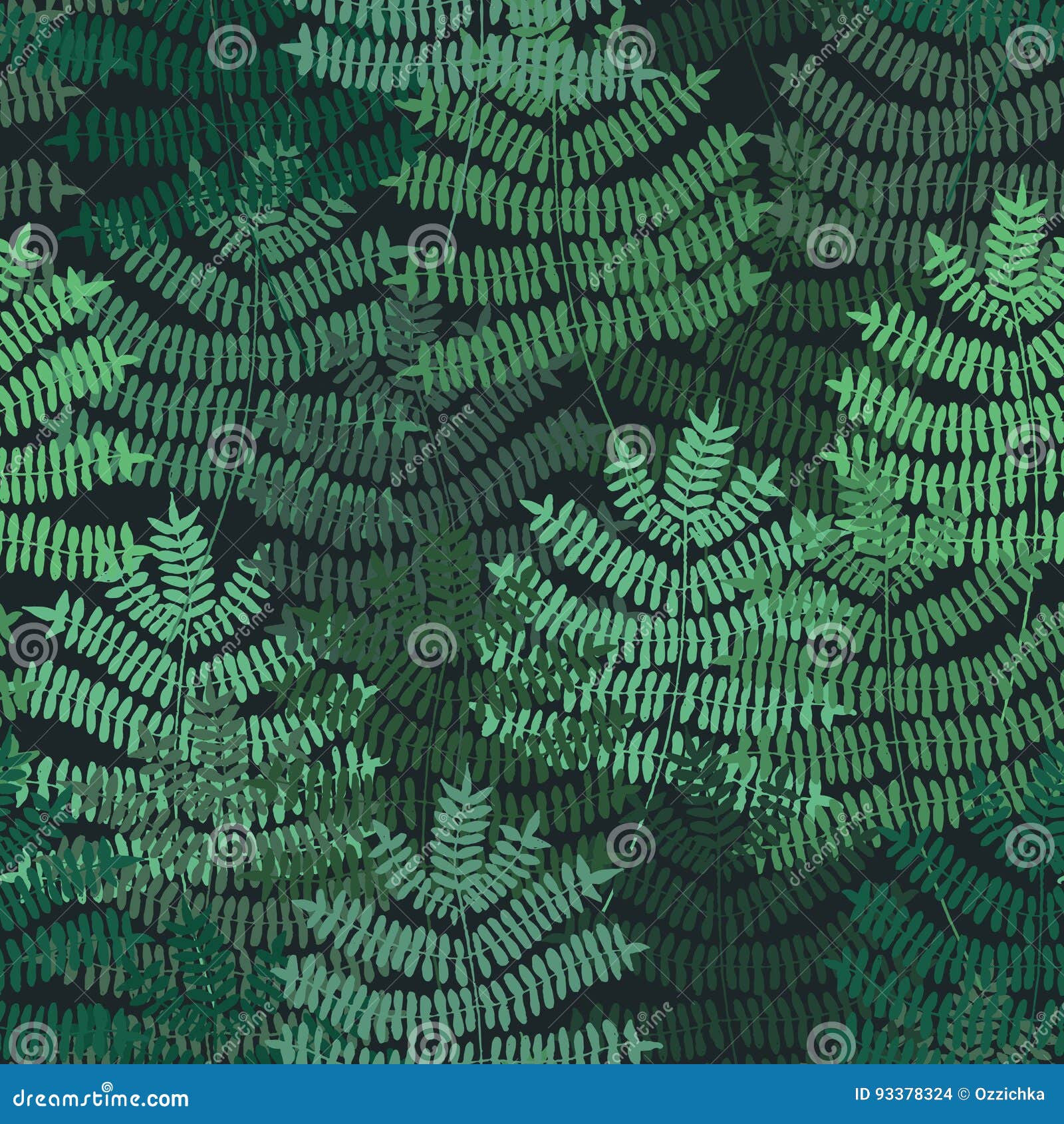 Fern Motif Nand Drawn Pattern. Green Forest. Seamless Pattern. Vector ...