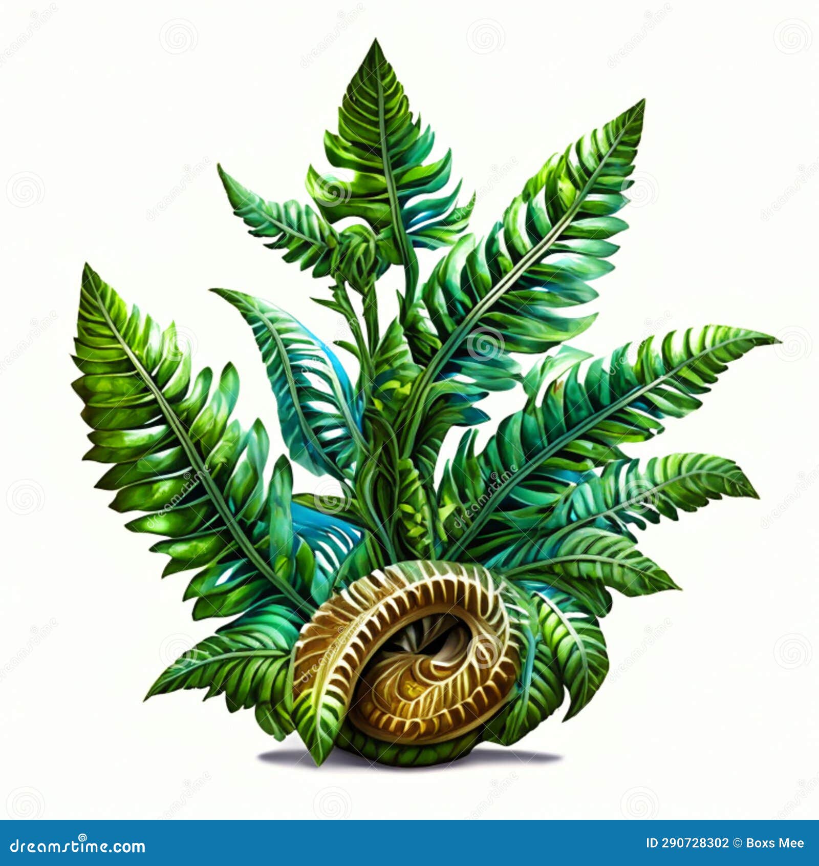 Fern and Shell, 3d Rendering. Computer Digital Drawing Stock ...