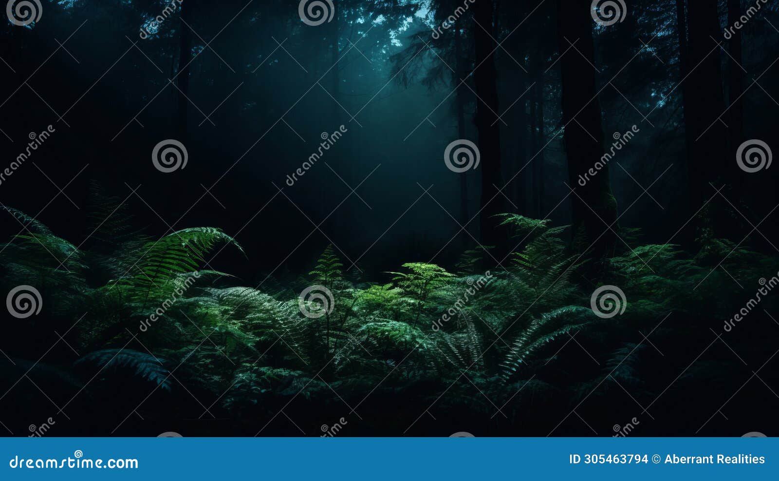 Ferns in a Dark Forest at Night Stock Illustration - Illustration of ...