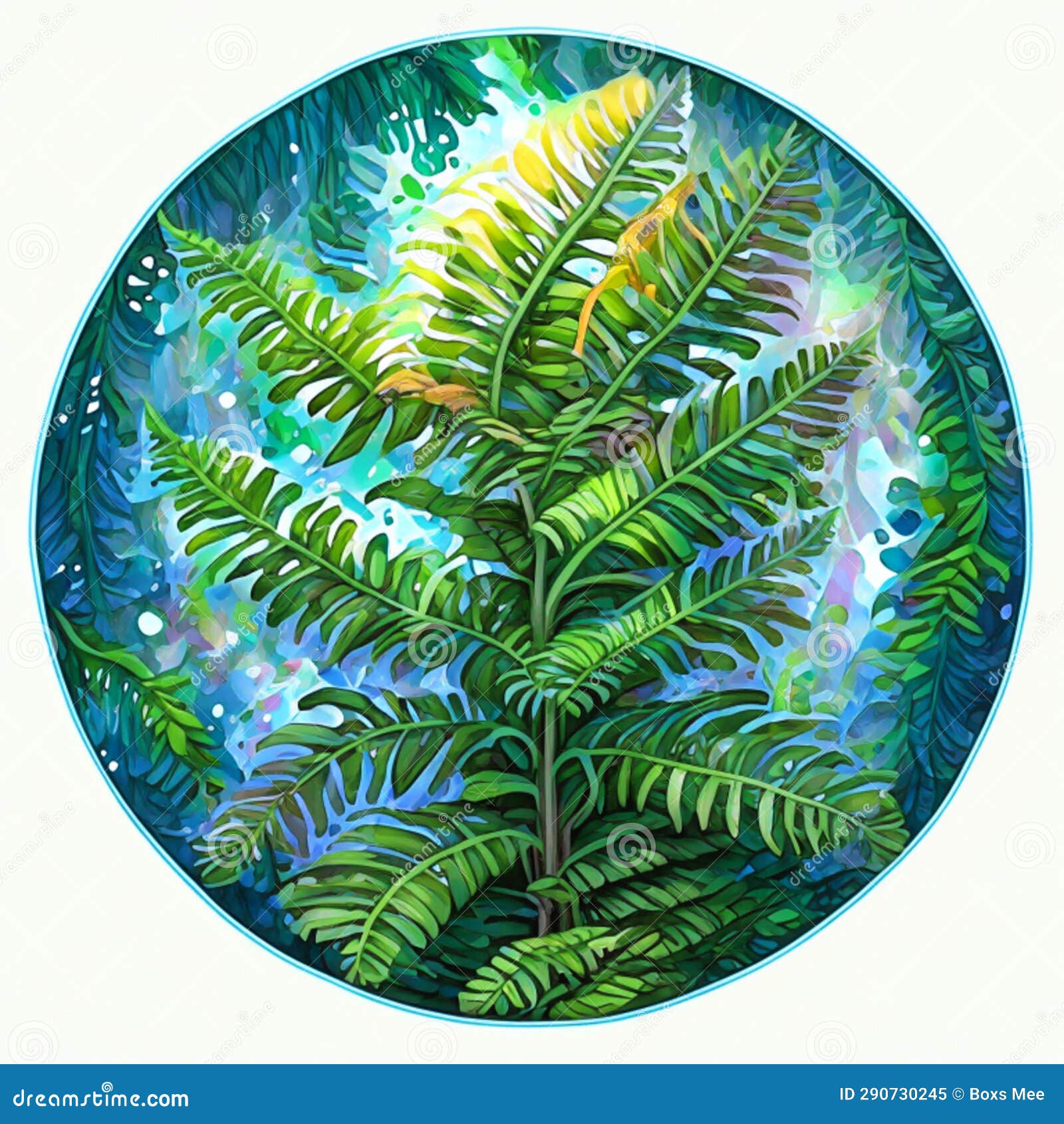 Ferns in a Round Frame on a White Background. Copy Space Stock ...